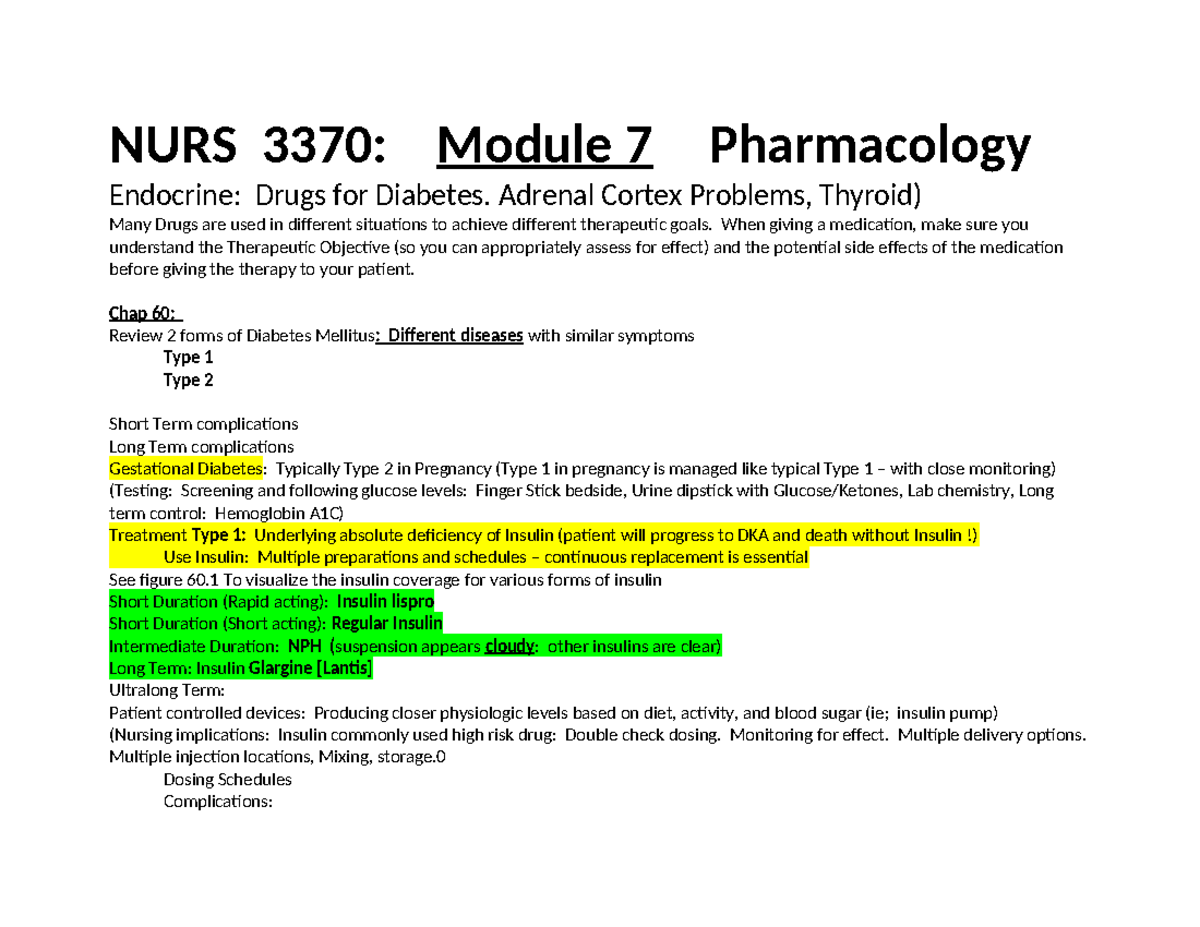NURS 3370 Module 7 Outline (Optional) - NURS 3370: Module 7 ...