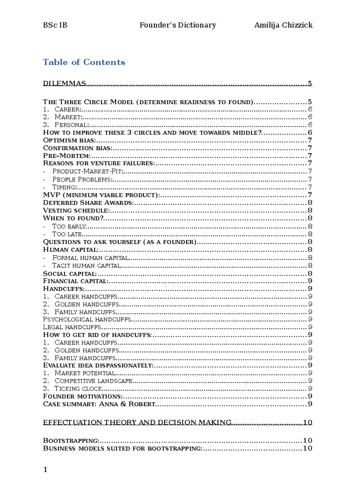 My founders notes - Table of Contents - Studocu