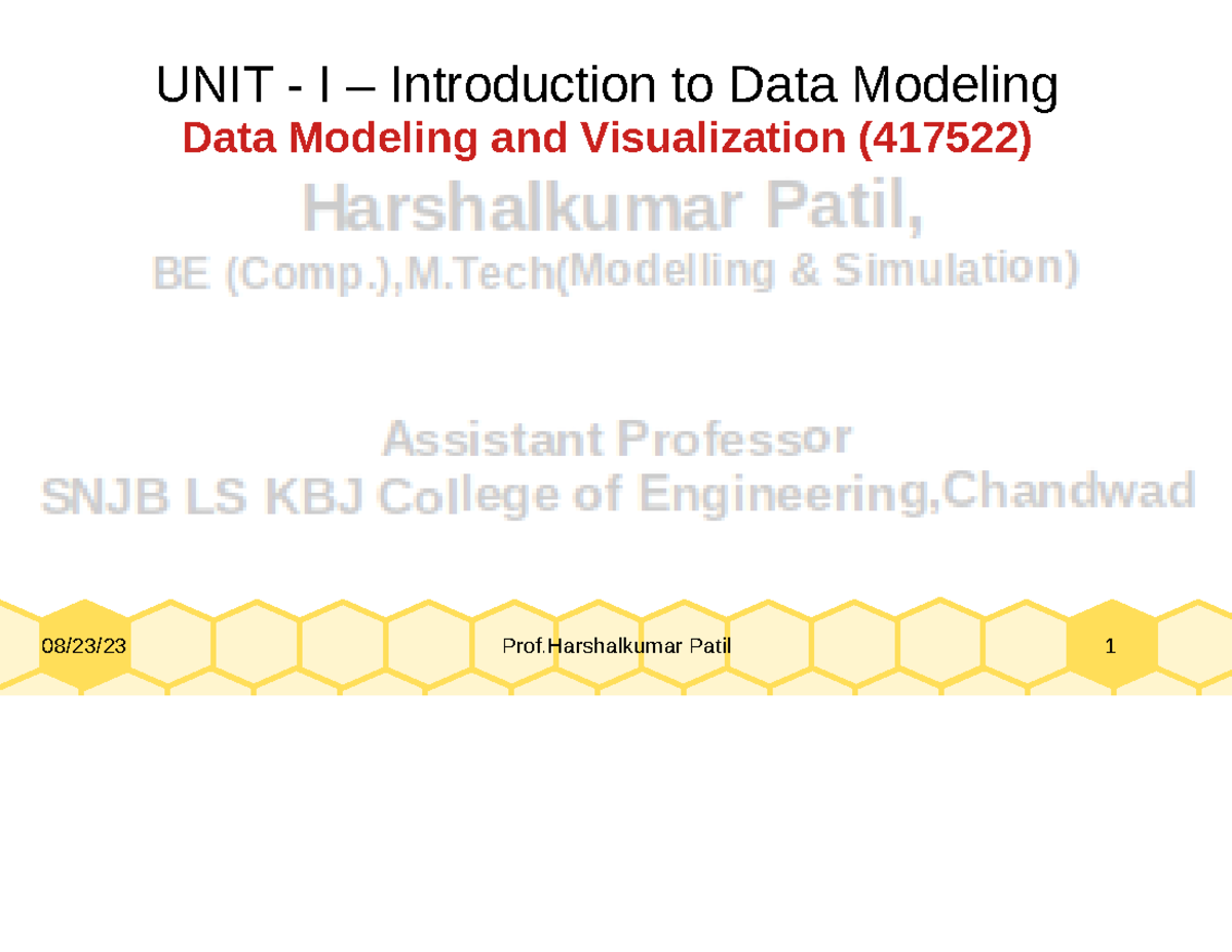DMV U1 notes - UNIT - I – Introduction to Data Modeling Data Modeling ...