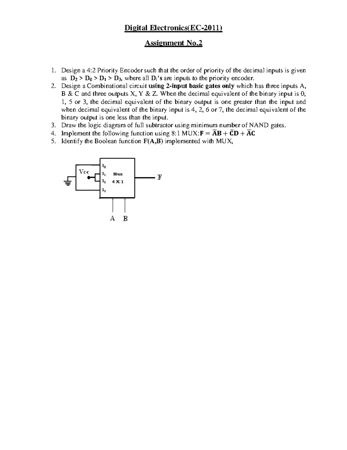 Assignment 2 - Digital Electronics(EC-2011) Assignment No. Design a 4:2 ...
