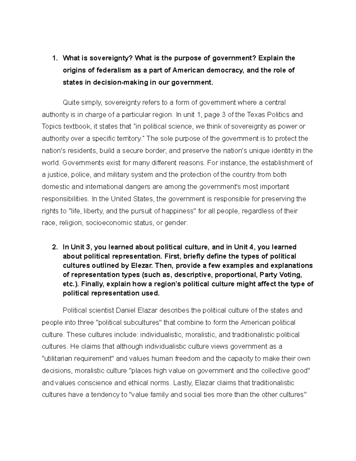 POLS 2306 Short Answer Assignment 1 - What is sovereignty? What is the ...