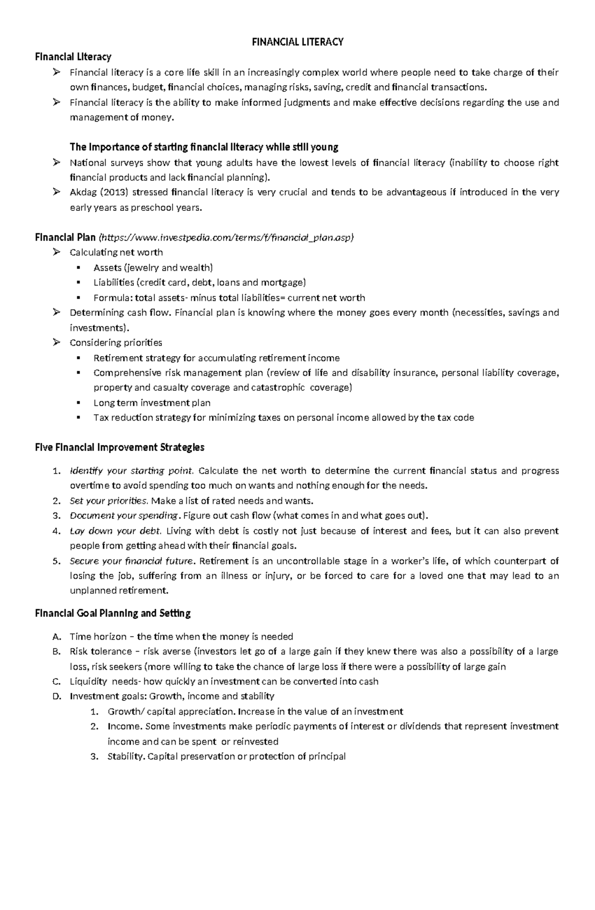 FINANCIAL LITERACY - FINANCIAL LITERACY Financial Literacy Financial ...