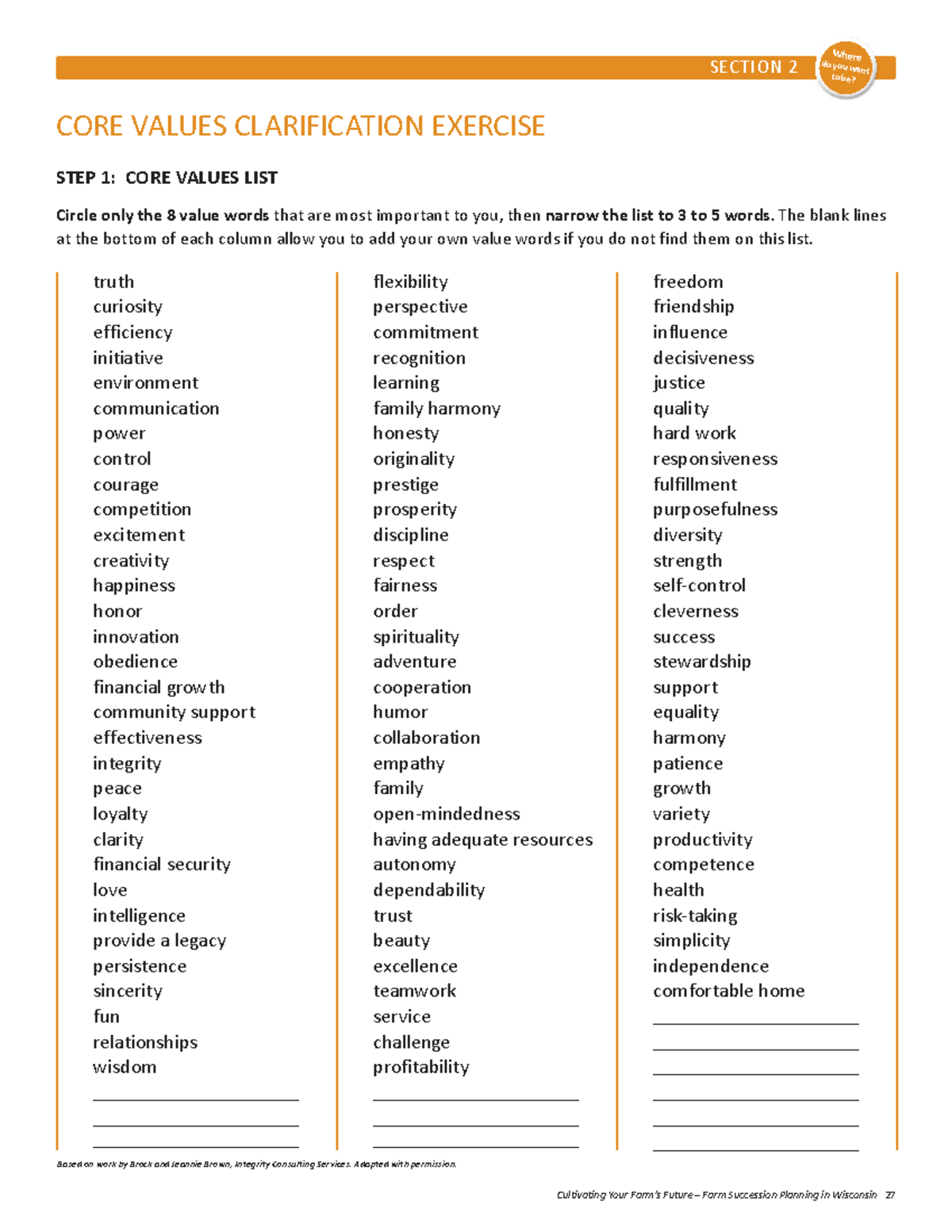 Core-Values-Exercise - CORE VALUES CLARIFICATION EXERCISE STEP 1: CORE ...