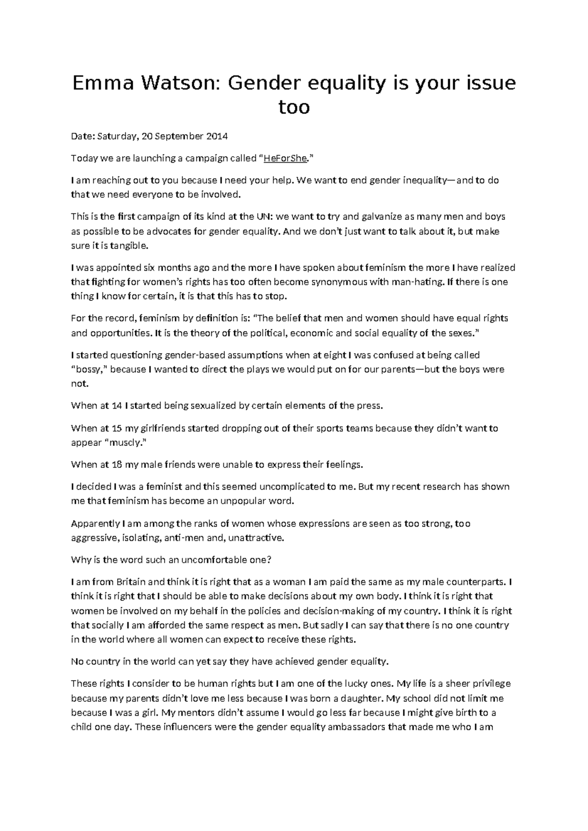 Emma Watson - gggg - Emma Watson: Gender equality is your issue too ...