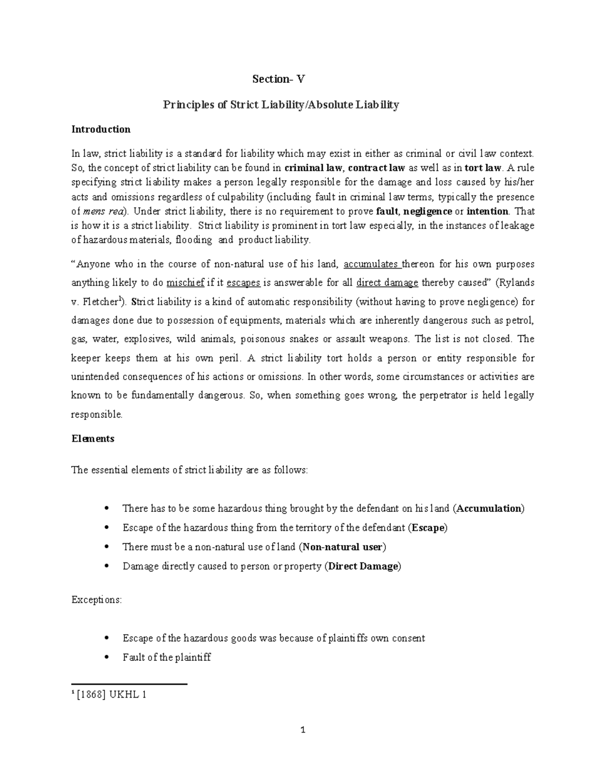Lesson 5 - Strict Liability - Section- V Principles of Strict Liability ...