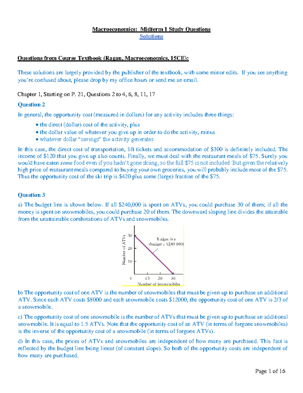 Macroeconomics, Summer 2019 , Midterm 1 Study Questions, Solutions ...
