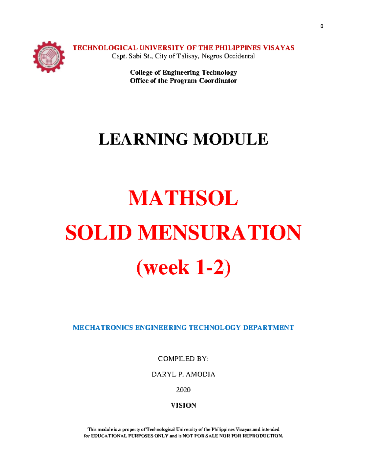 Mathsol-wk - MATHSOL - This module is a property of Technological ...