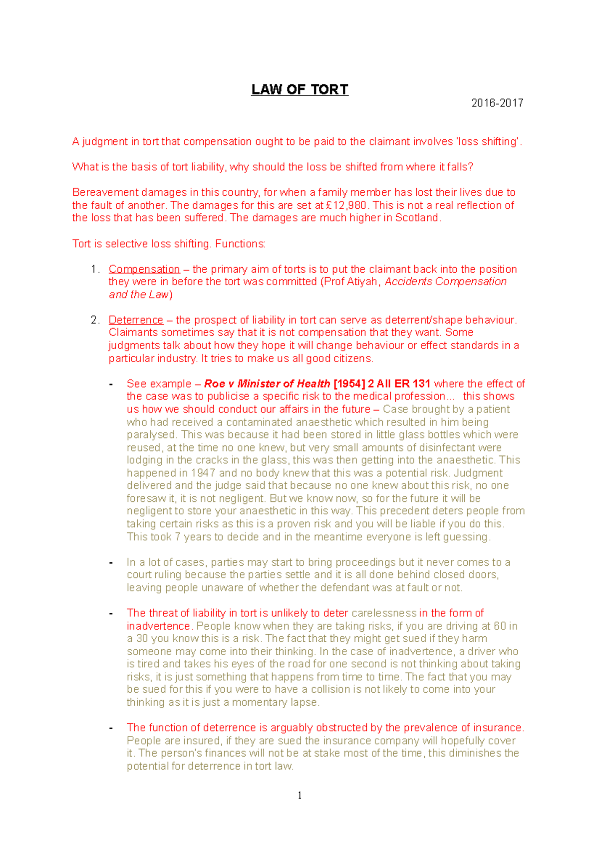 Duty of Care - Lecture notes Duty of care lectures - LAW OF TORT 2016 ...