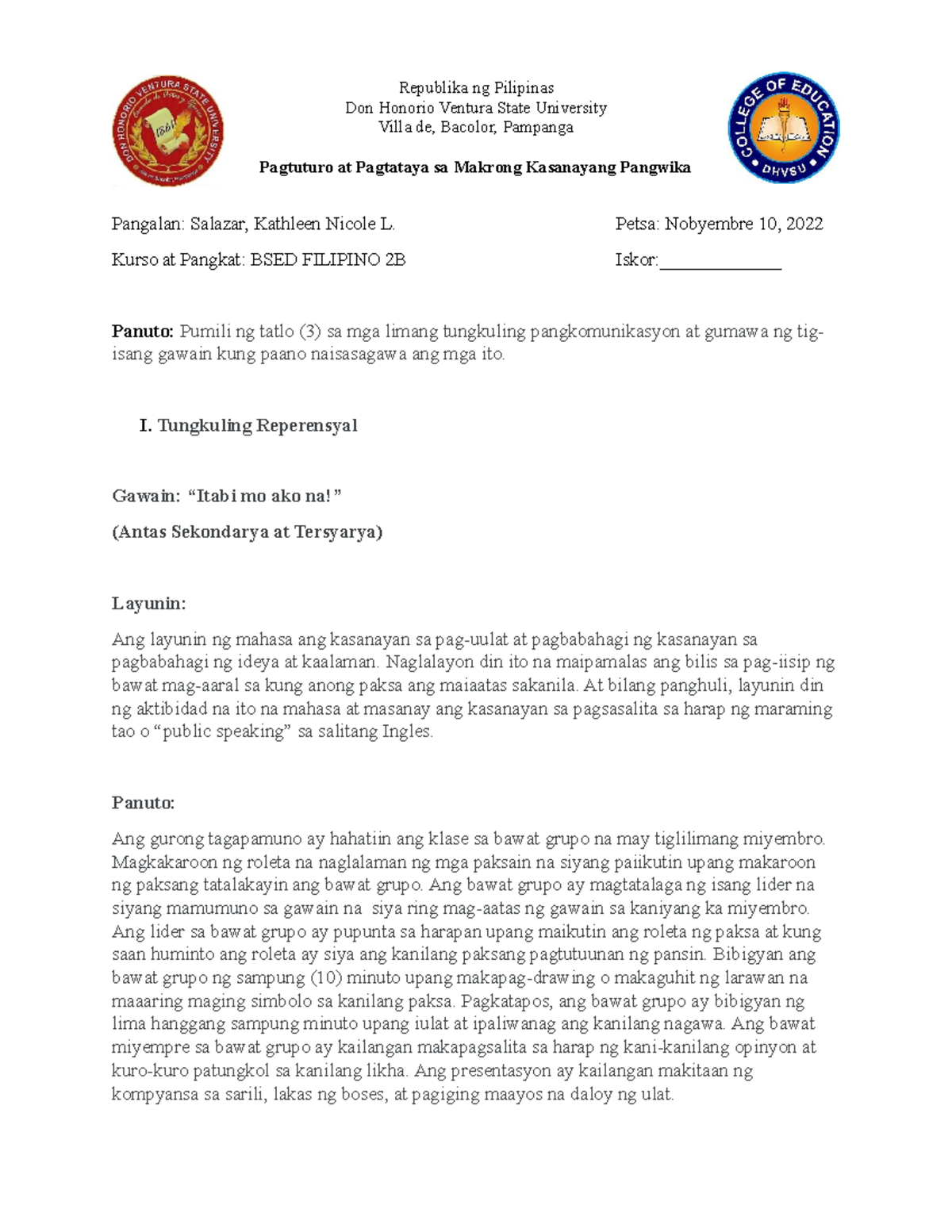 Dhvsu template - need - Republika ng Pilipinas Don Honorio Ventura ...