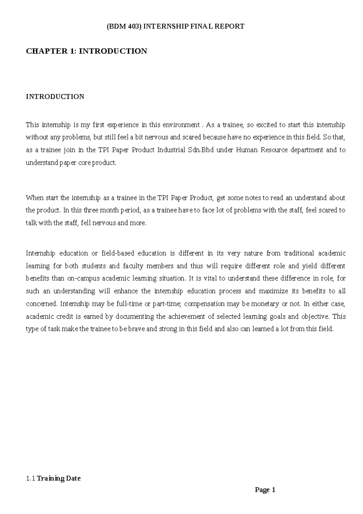58739738 - CHAPTER 1: INTRODUCTION INTRODUCTION This internship is my ...