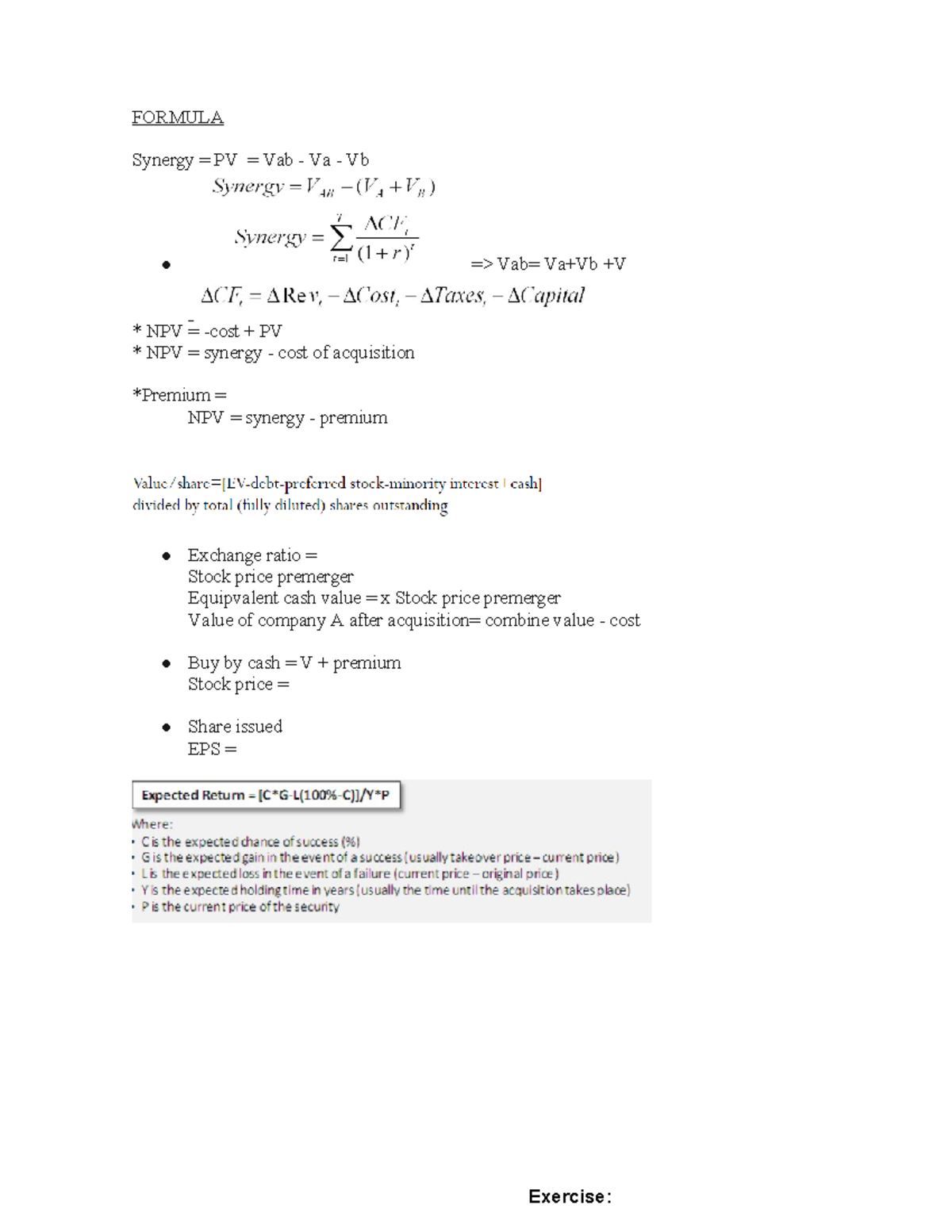 Excercises MA 2023 - Help you understand more - FORMULA Synergy = PV ...