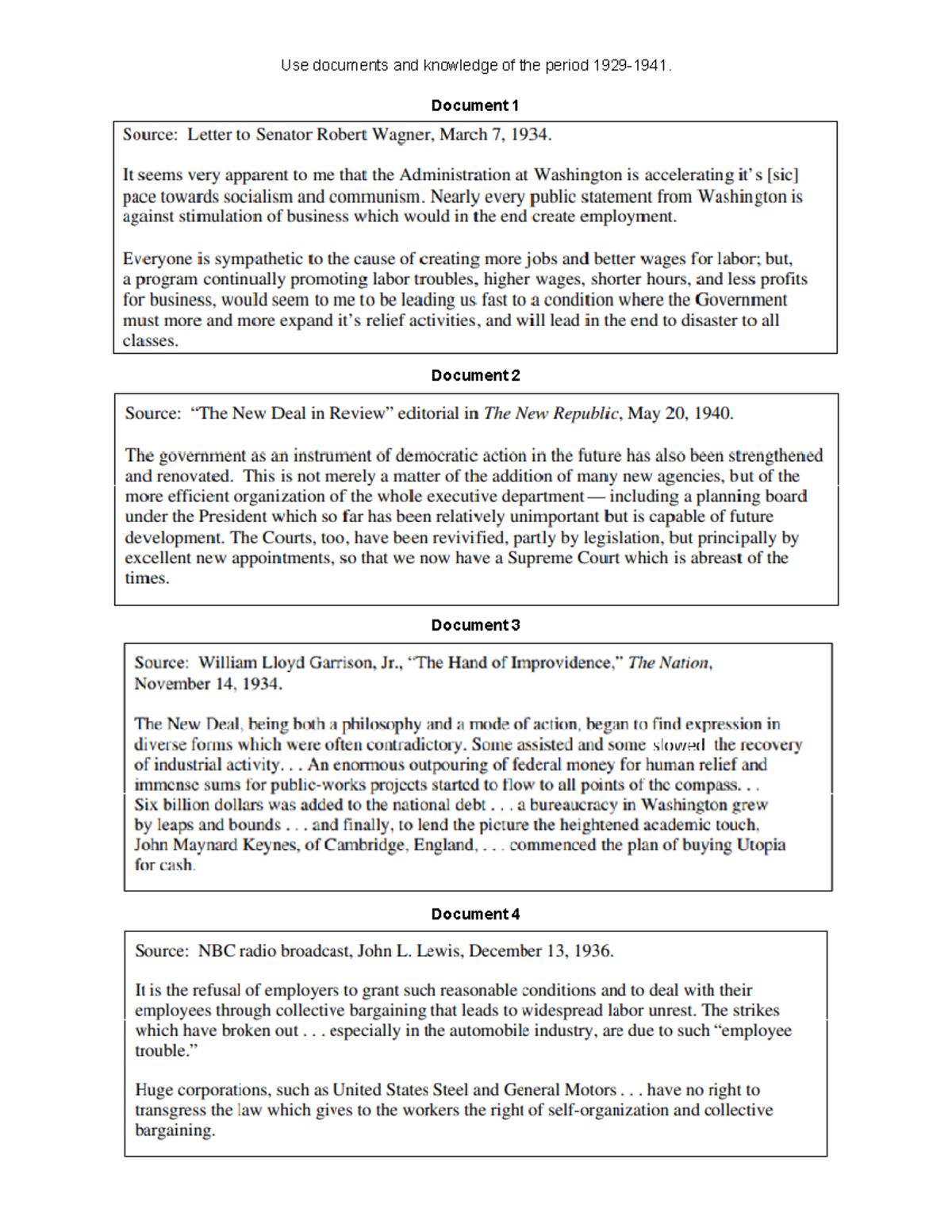 DBQ Unit 7 - FDR -> JUST THE Documents - Use documents and knowledge of ...