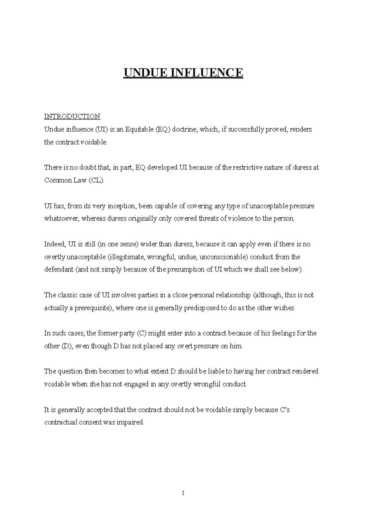 7 - Undue Influence - lecture notes - LAW-4006B - UEA - Studocu
