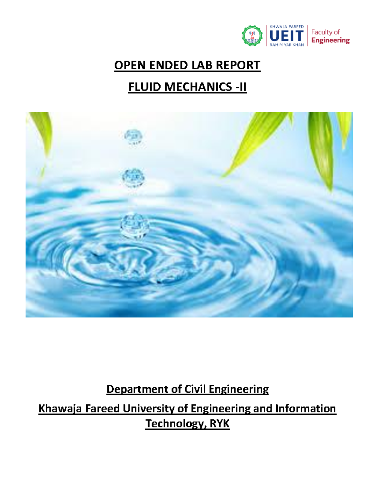 Group 2 FM OEL - study - OPEN ENDED LAB REPORT FLUID MECHANICS -II ...