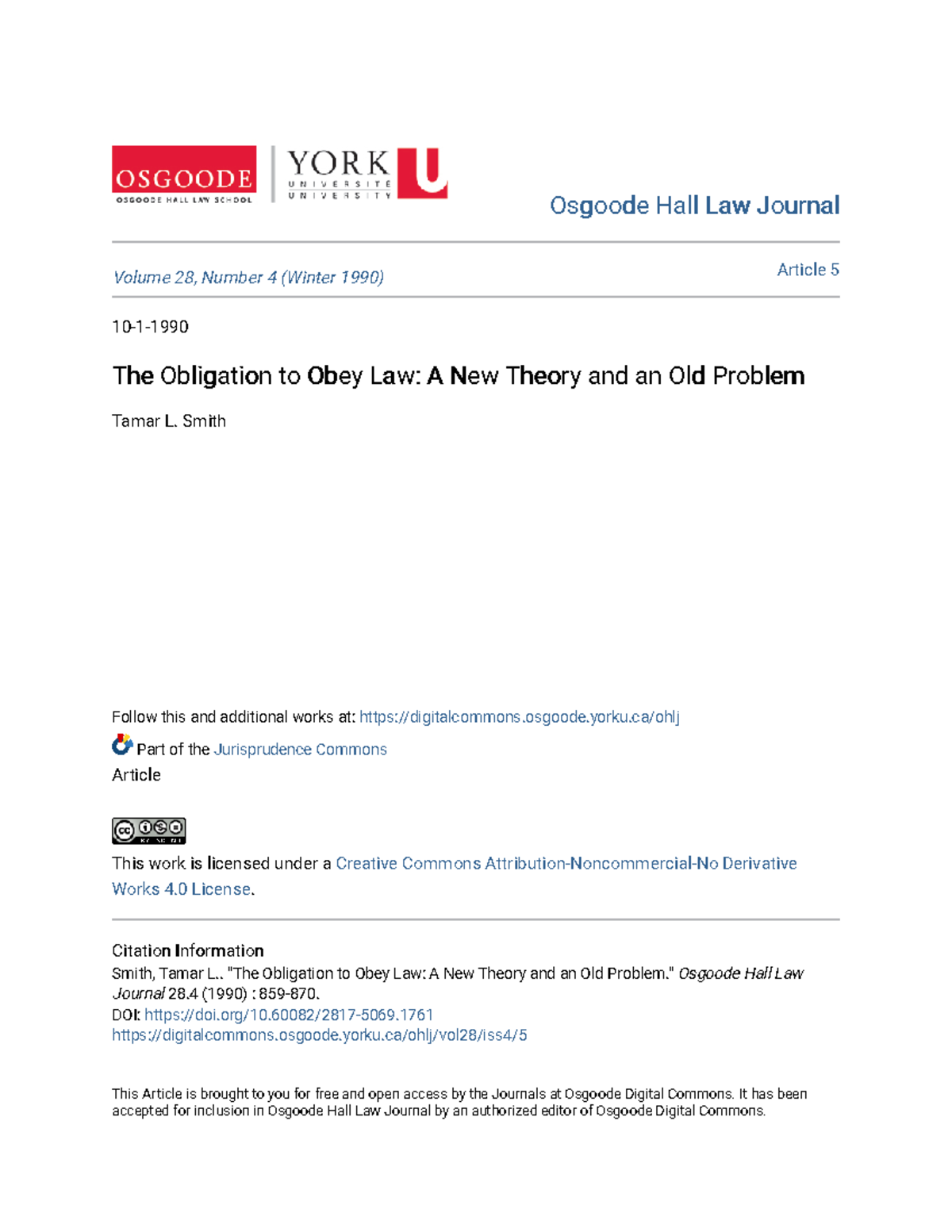 The Obligation to Obey Law A New Theory and an Old Problem - Smith ...