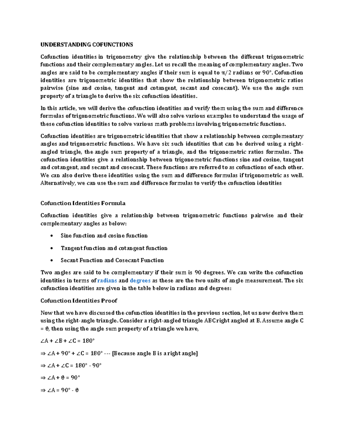 A88 - understanding cofunctions - UNDERSTANDING COFUNCTIONS Cofunction ...