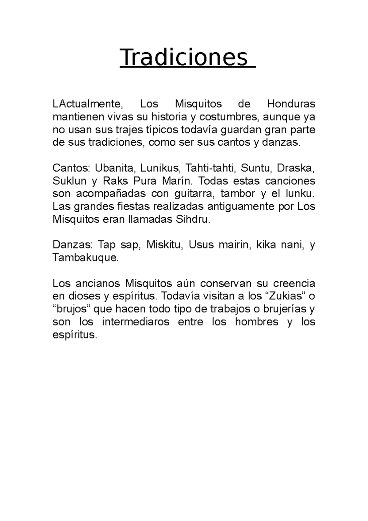 Misquitos - Resumen Antropología General - Tradiciones LActualmente ...