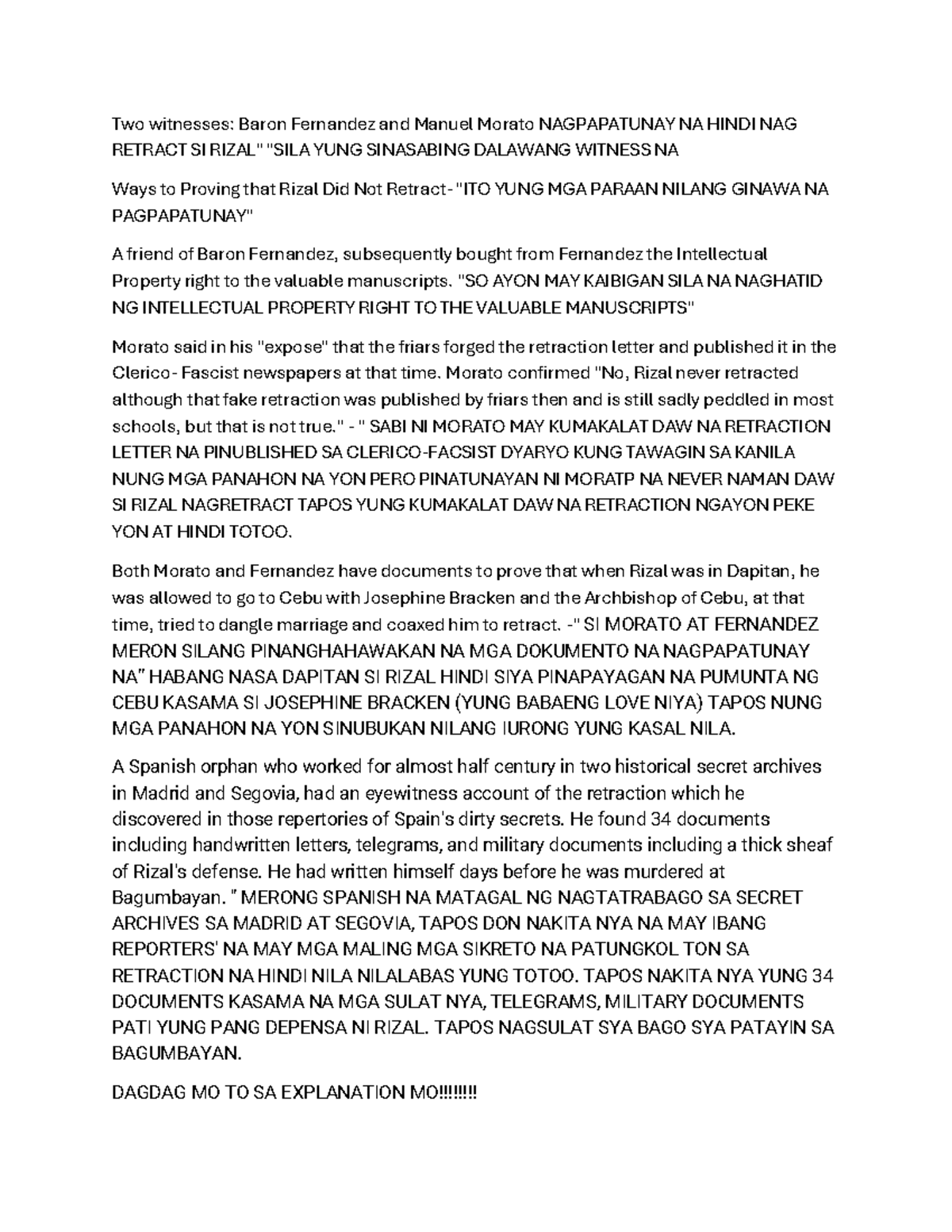 Eyewitness NG OPPO - Rizal retraction - Two witnesses: Baron Fernandez ...