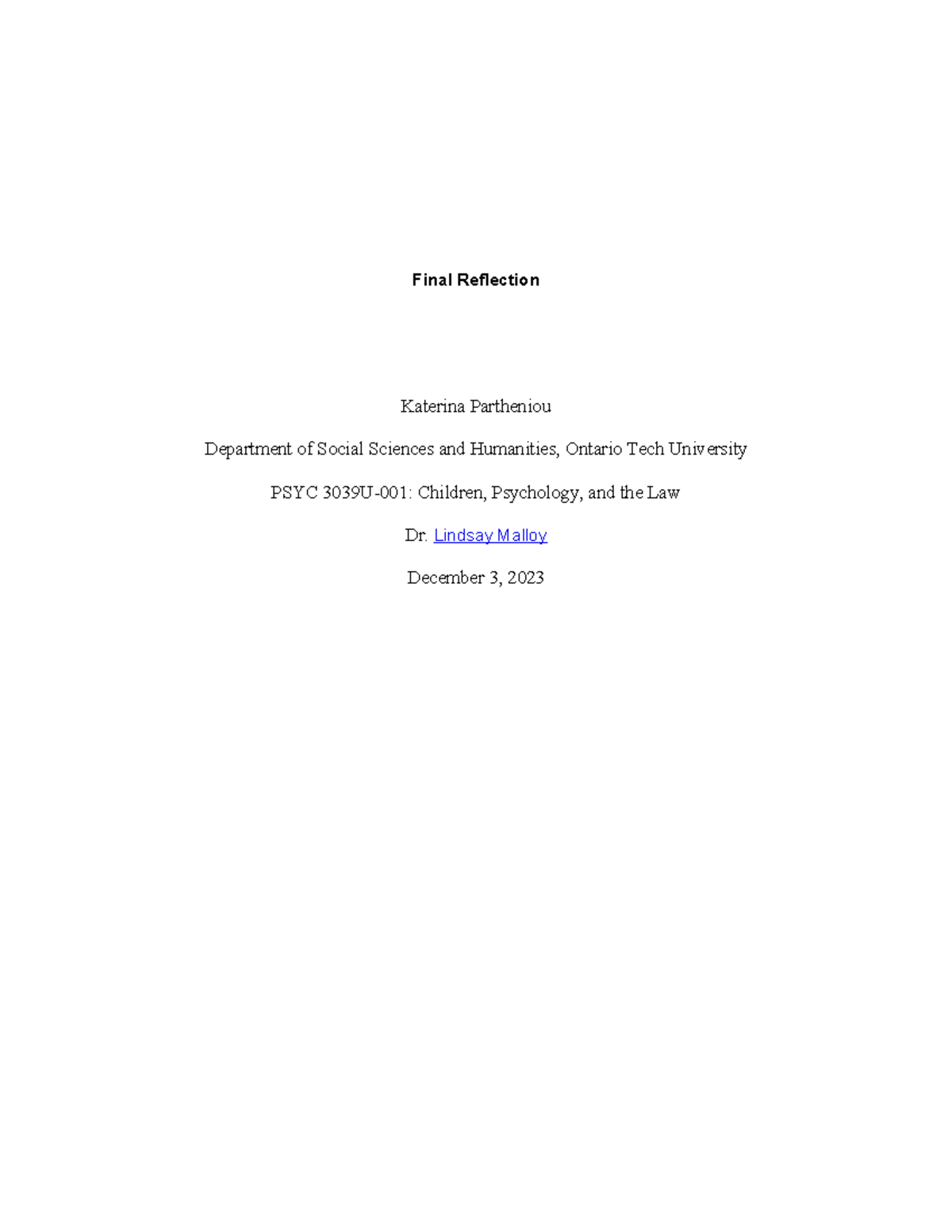 5% reflection assignment C,P &L - Final Reflection Katerina Partheniou ...