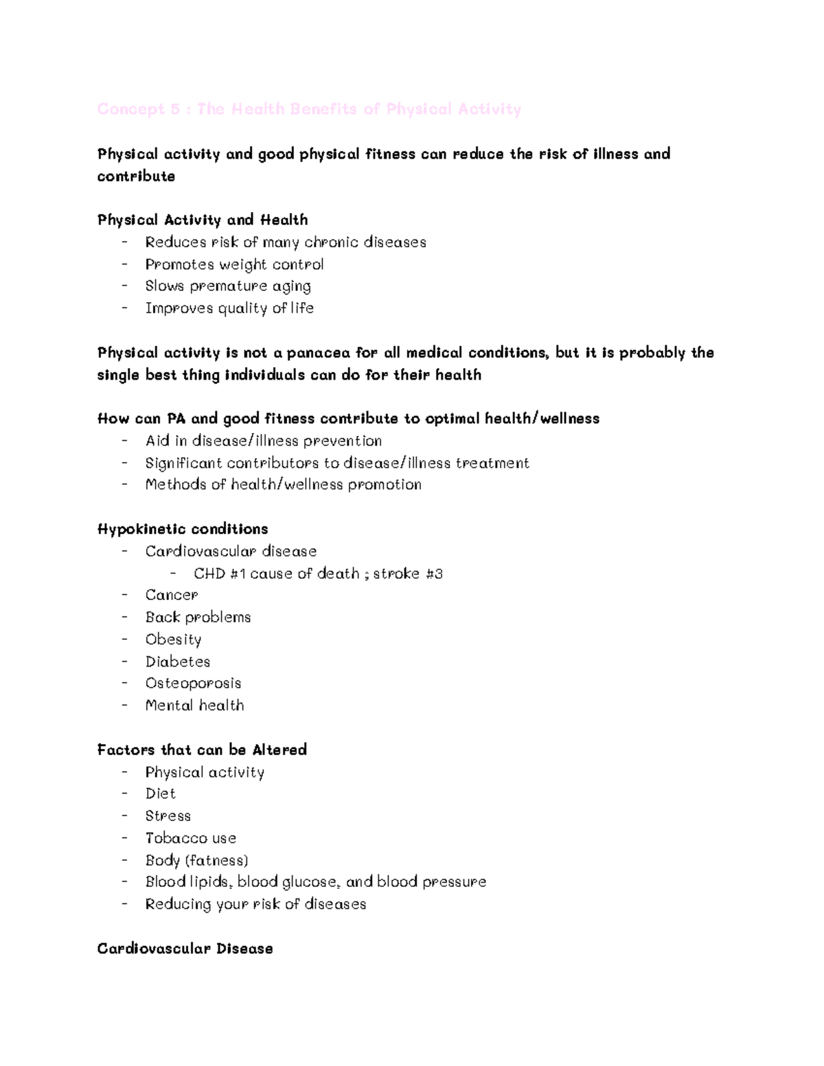 the health benefits of physical activity - Concept 5 : The Health ...