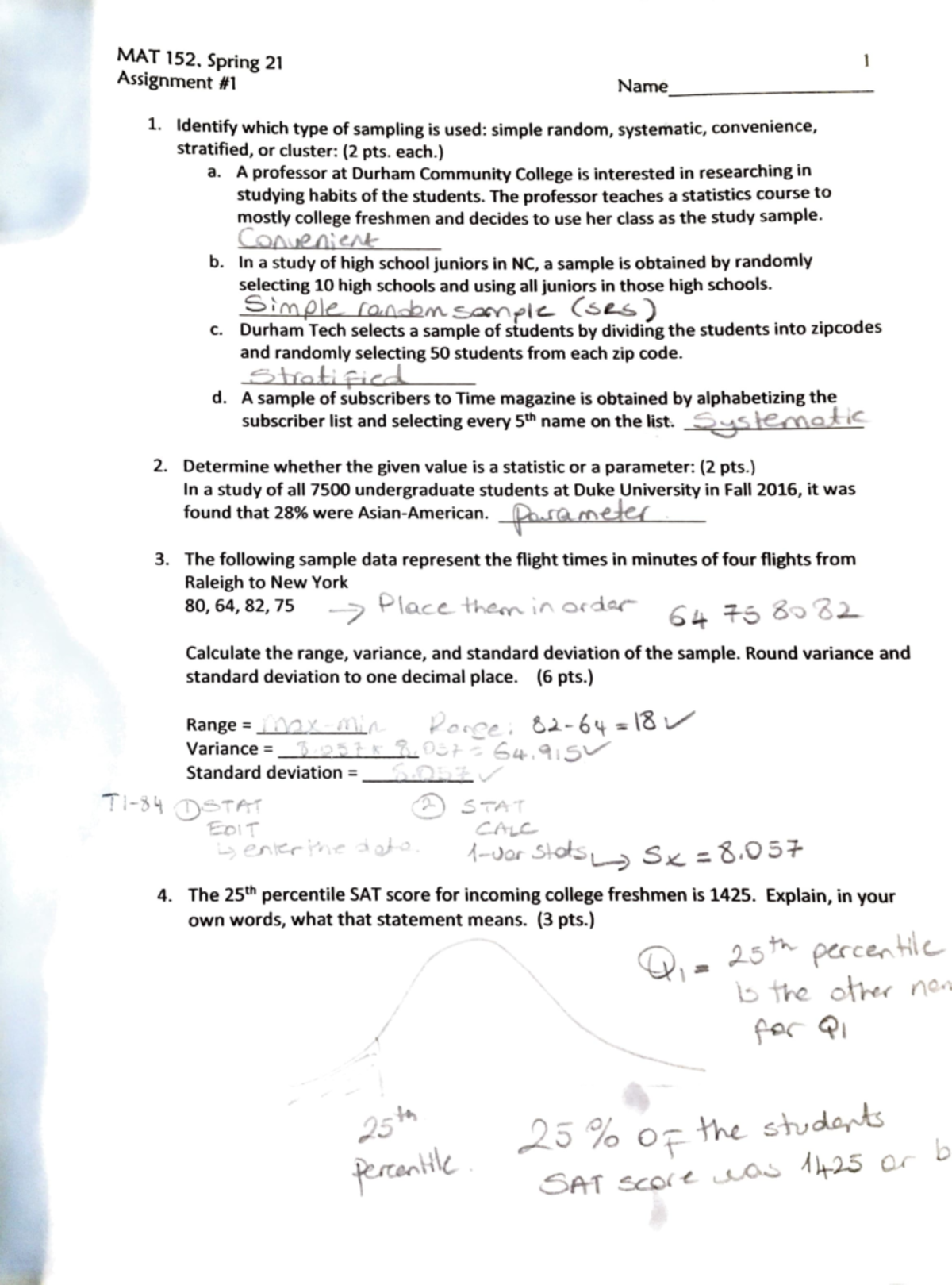 Practice Assignment for Test 1 - MAT 152, Spring 21 Assignment #1 Name ...