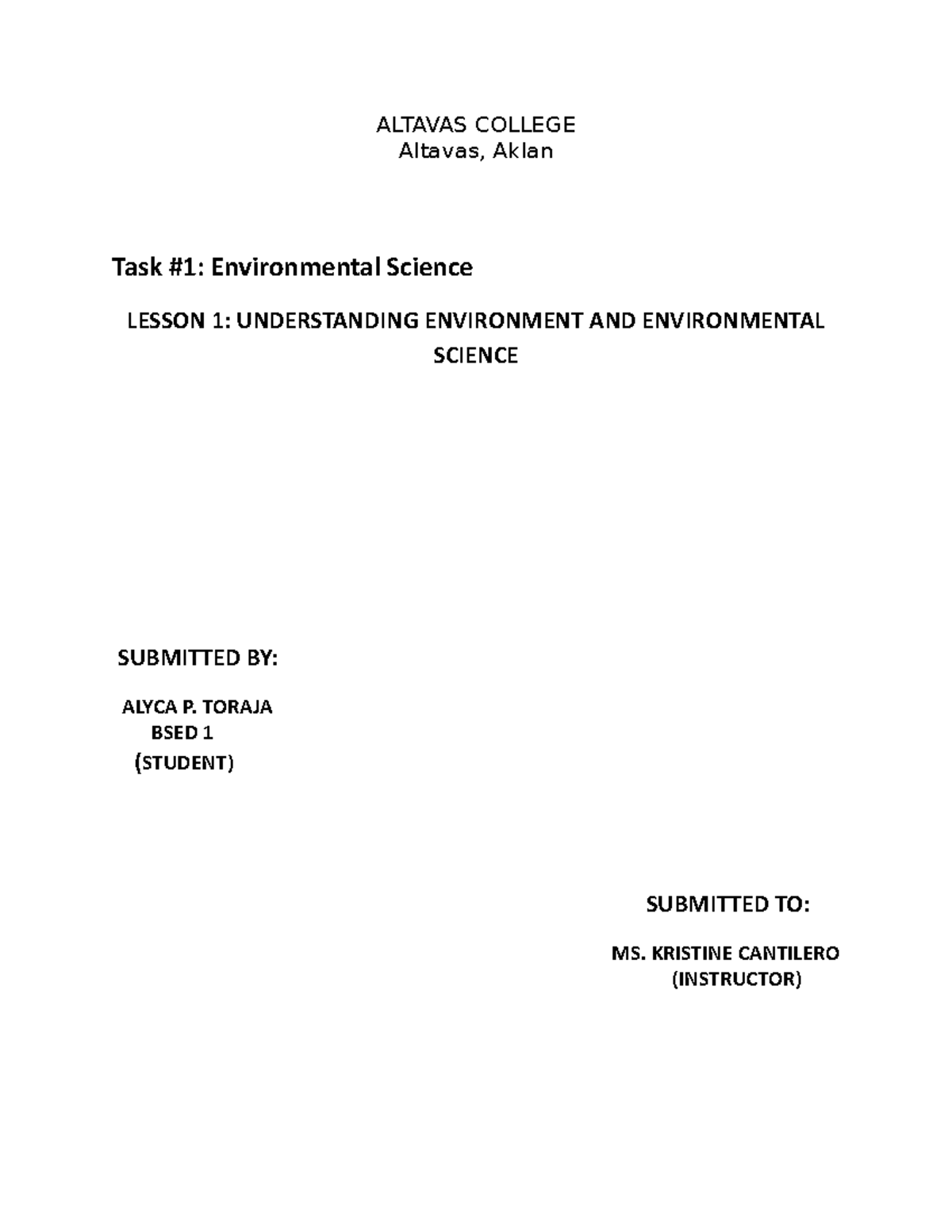 Practical in Environmental Science Activity 1 Task #1 . - ALTAVAS ...