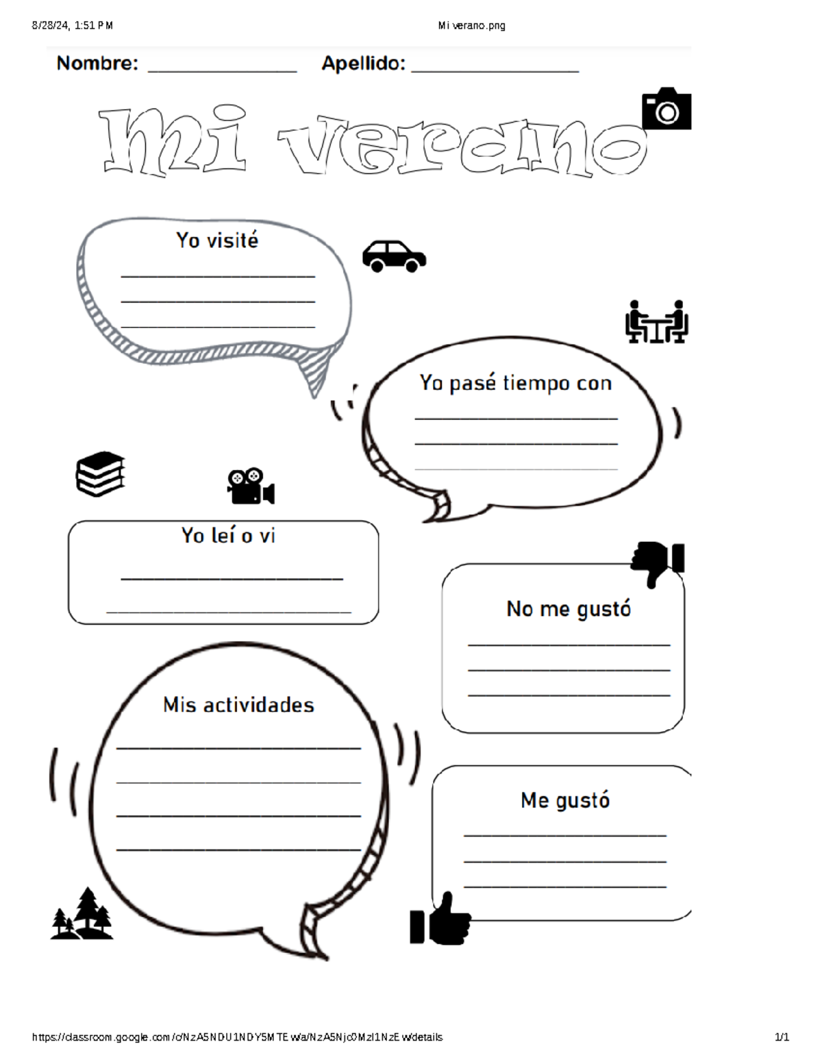 Mi verano - Beginning of the year activity - 8/28/24, 1:51 PM Mi verano ...