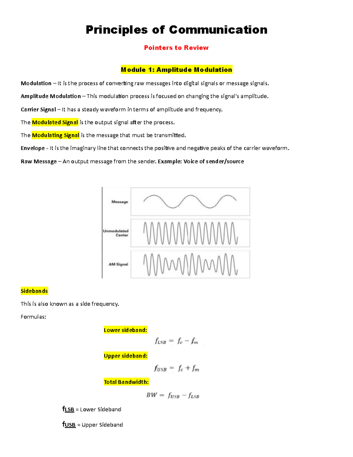 Prin Comm PTR Midterm 2324T1 - Pointers to Review Module 1: Amplitude ...