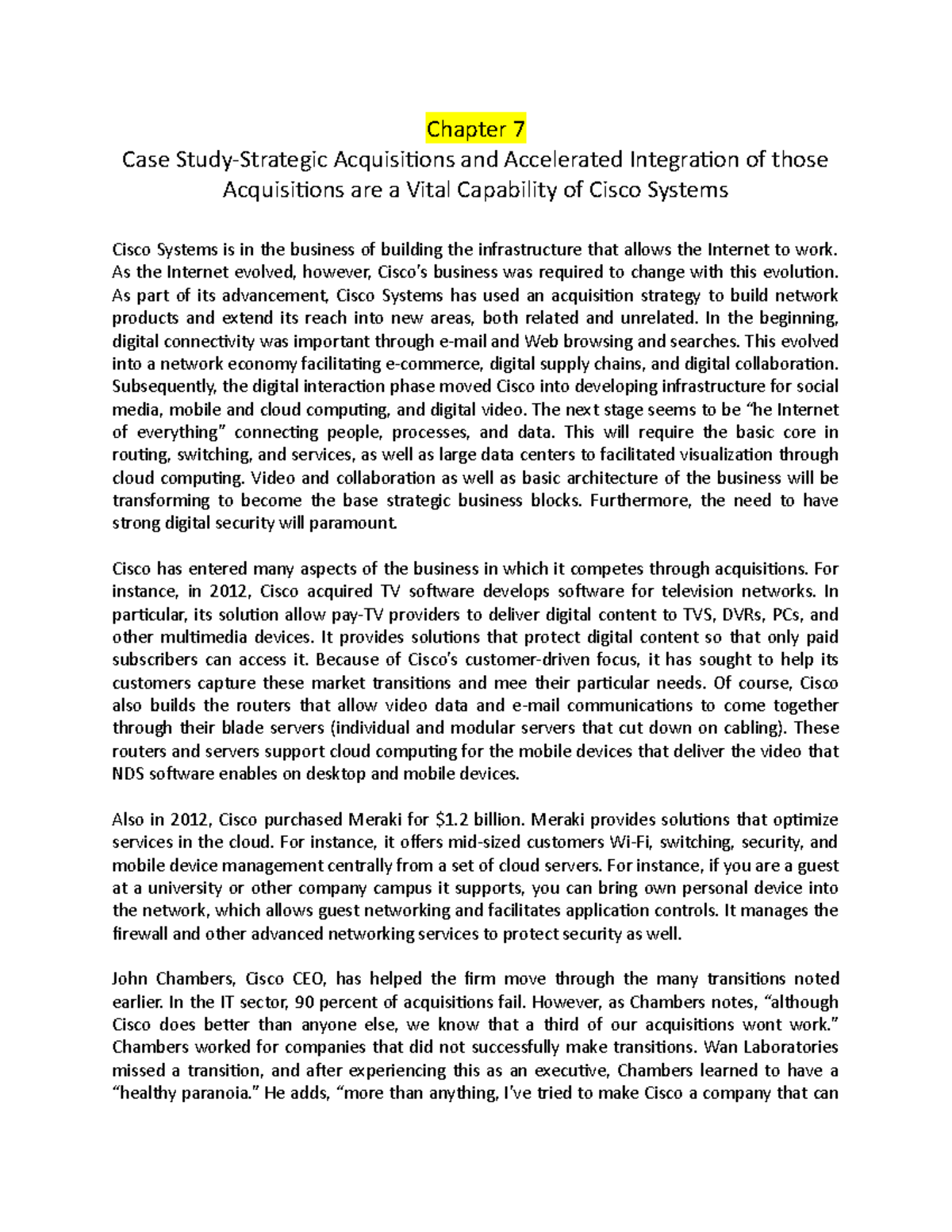 Case Study Chapter 7 - BM CORE - Chapter 7 Case Study-Strategic ...