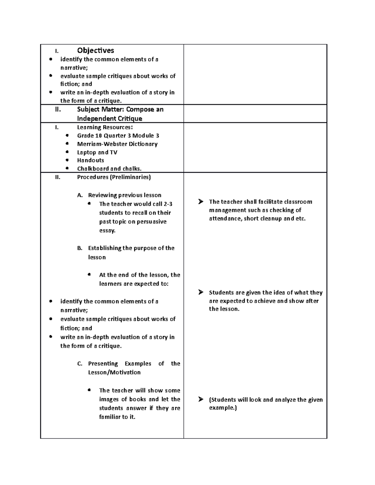 Grade 10 Lesson Plan I Objectives Identify The Common Elements Of A grade-10-lesson-plan-i-objectives-identify-the-common-elements-of-a