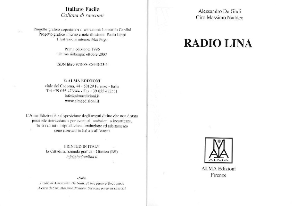 Radio-lina - book in italian alma edizione - Morfologia - Letras - Studocu