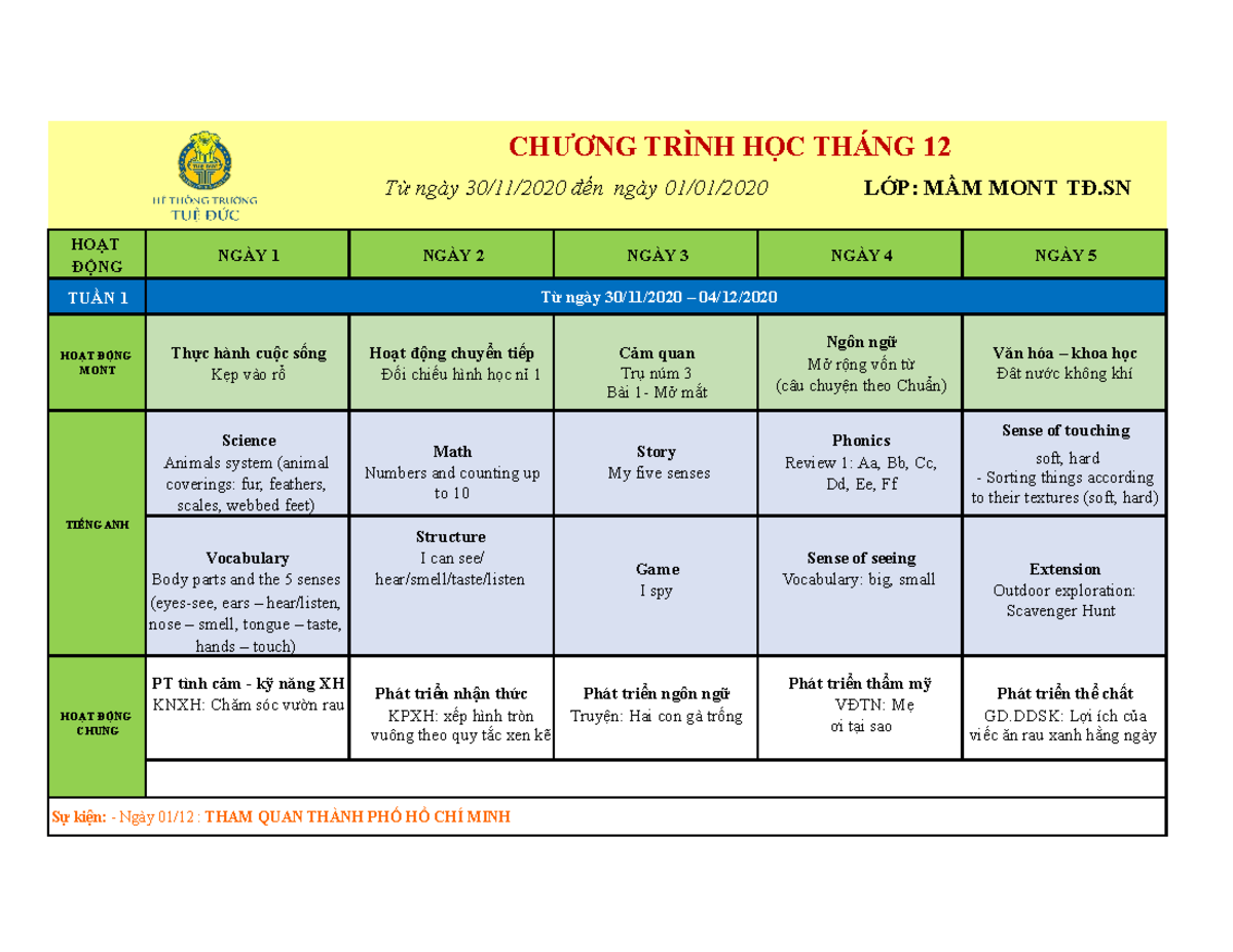 12 - yeeee - CHƯƠNG TRÌNH HỌC THÁNG 12 Từ ngày 30/11/2020 đến ngày 01 ...