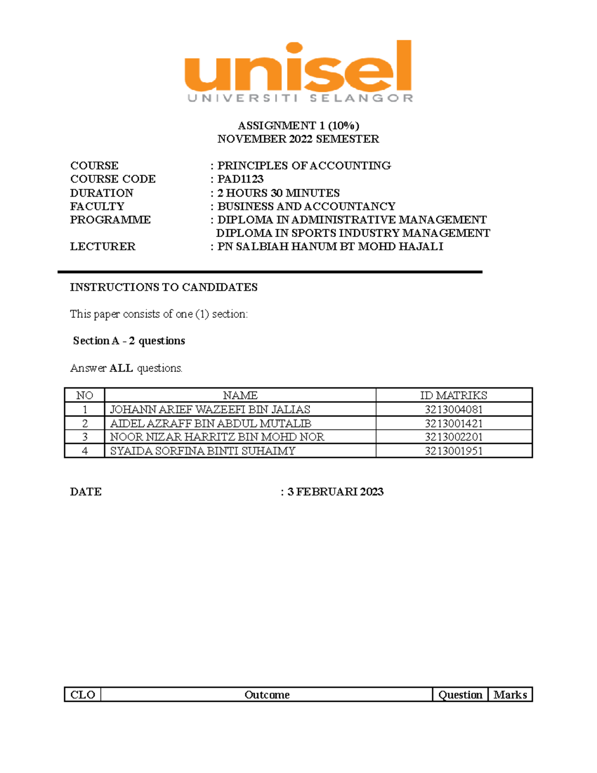 ACC Assignment - Okay - ASSIGNMENT 1 (10%) NOVEMBER 2022 SEMESTER ...