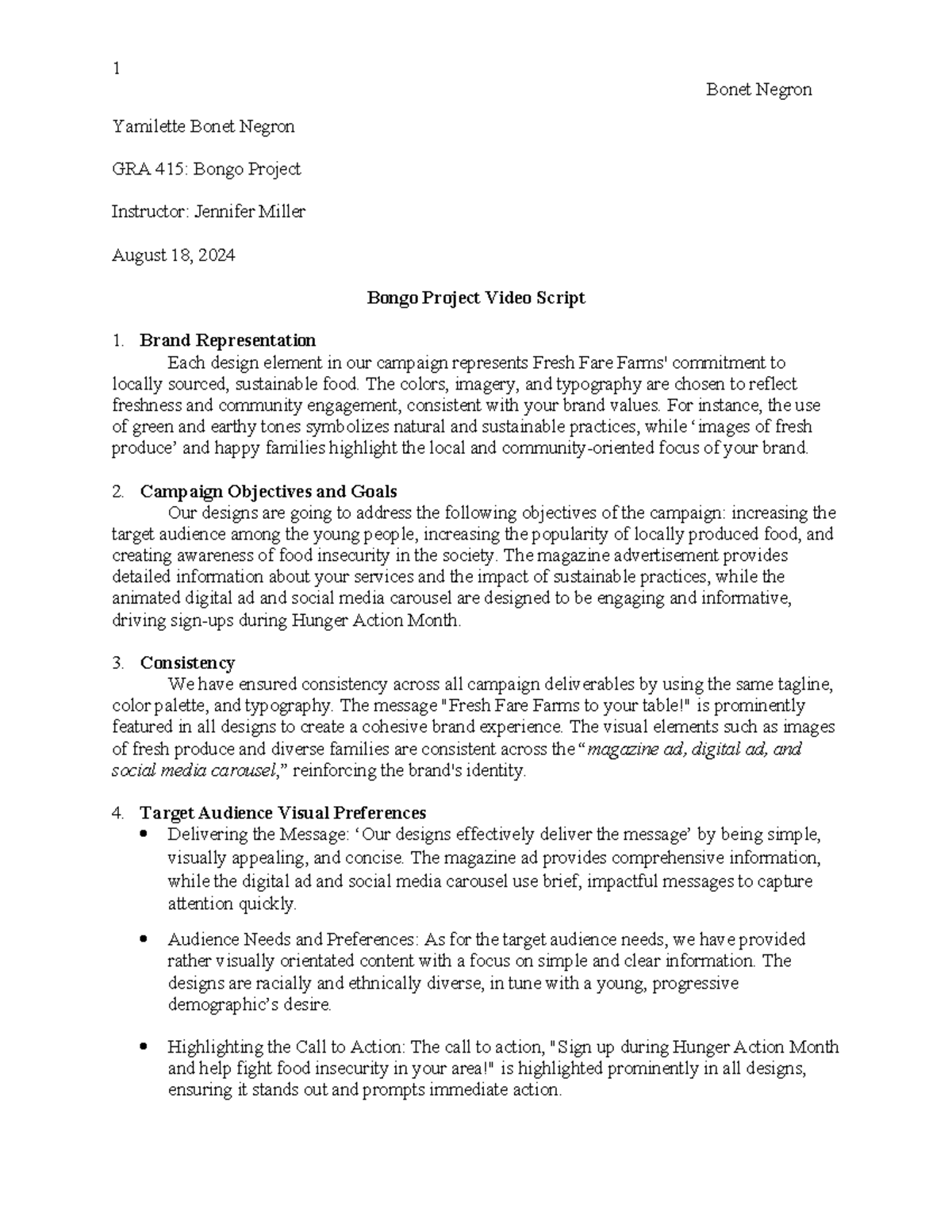 Module 7-1 Bongo Project Video Script - 1 Bonet Negron Yamilette Bonet ...