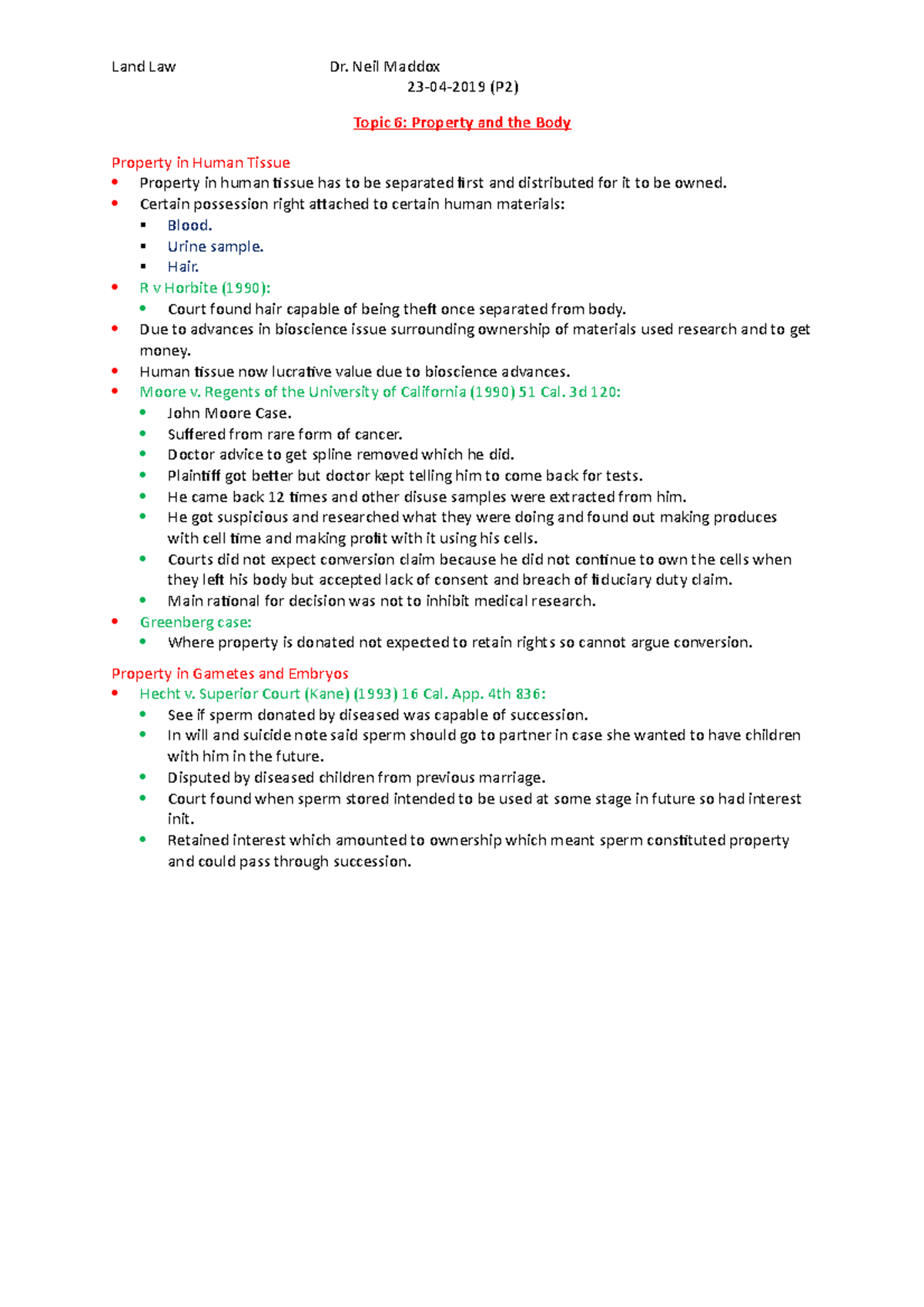 Lecture 20- 23-04-2019 (P2) - Land Law Dr. Neil Maddox 23-04-2019 (P2 ...