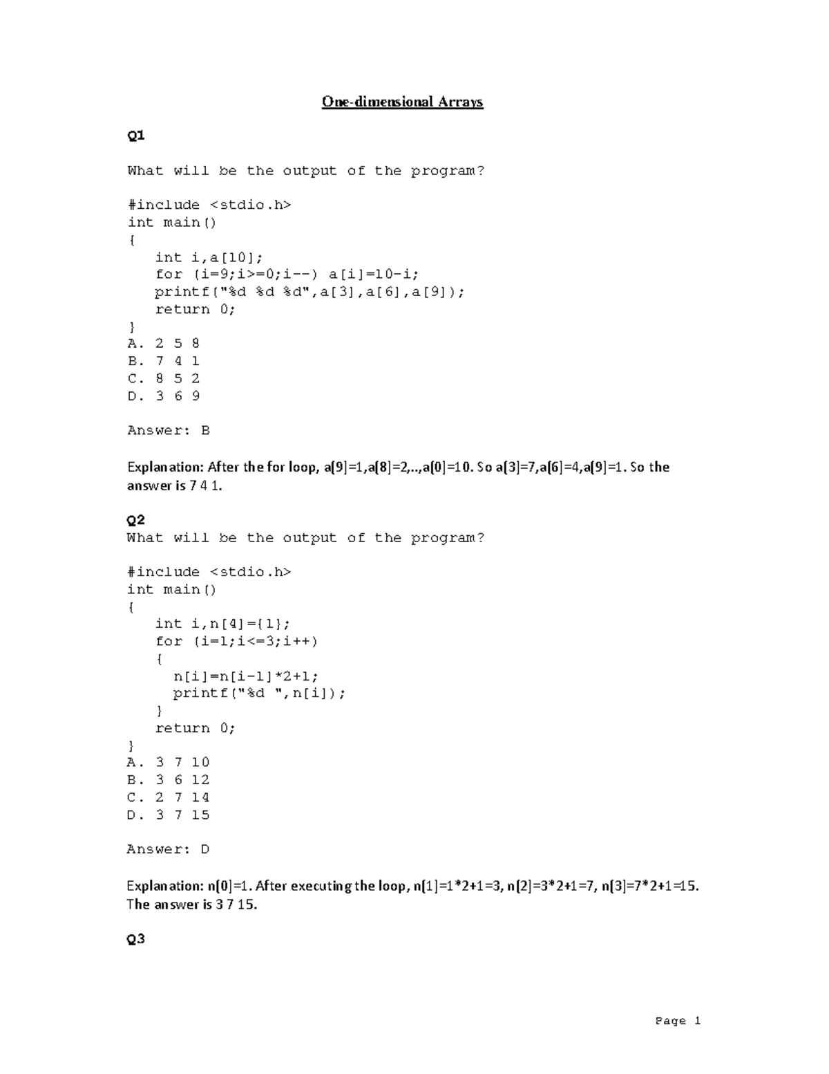5a - One-dimensional Arrays - MCQ LAMS - One-dimensional Arrays Q What ...
