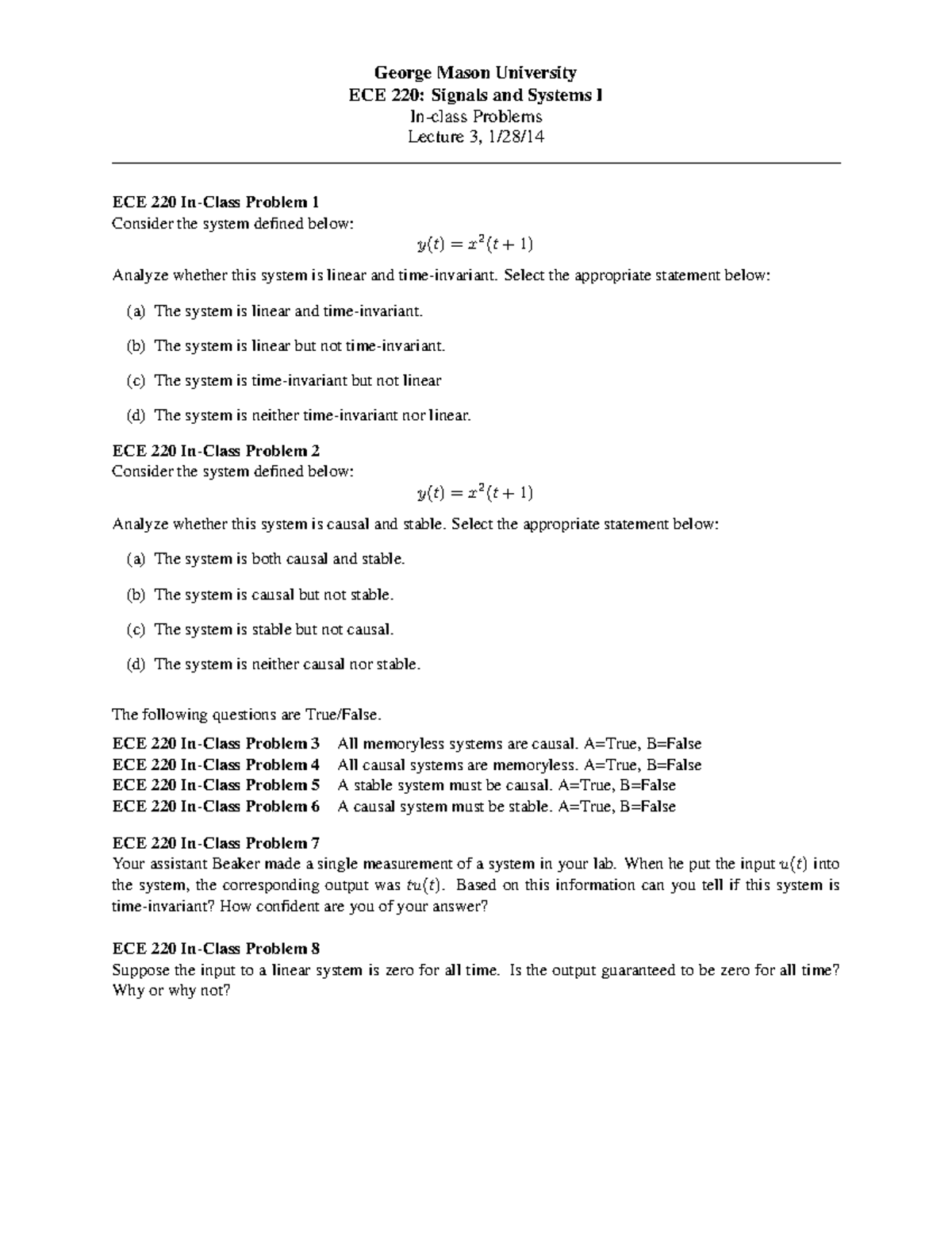 Problems In-class Lecture 03 - George Mason University ECE 220: Signals ...