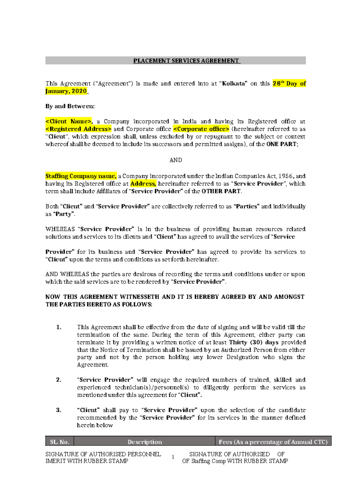 4 - sample - 1 PLACEMENT SERVICES AGREEMENT This Agreement (“Agreement ...