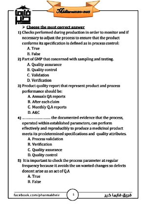 Revision 2020 - note on lecture - Good Manufacturing Practice - Studocu