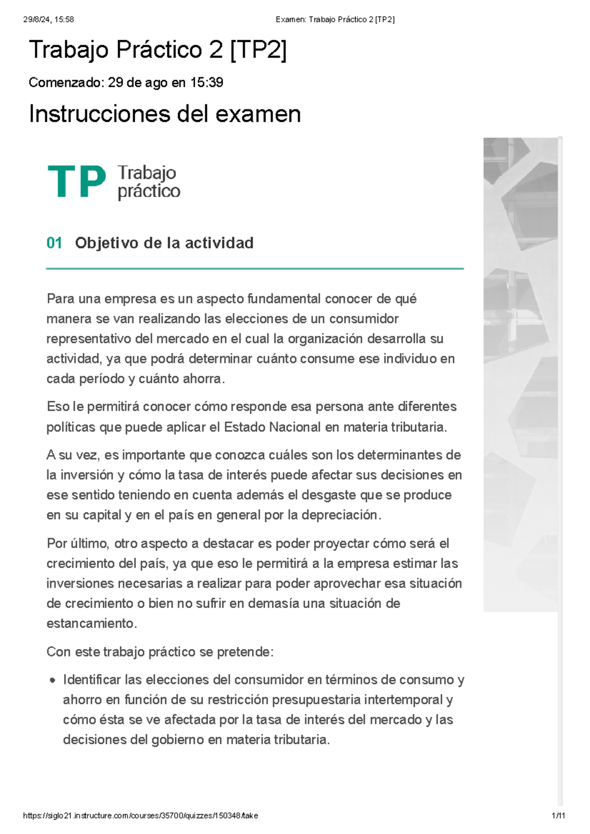 ECO 2 -TP2 80% - TP 2 80% - Trabajo Práctico 2 [TP2] Comenzado: 29 de ago en 15: Instrucciones ...