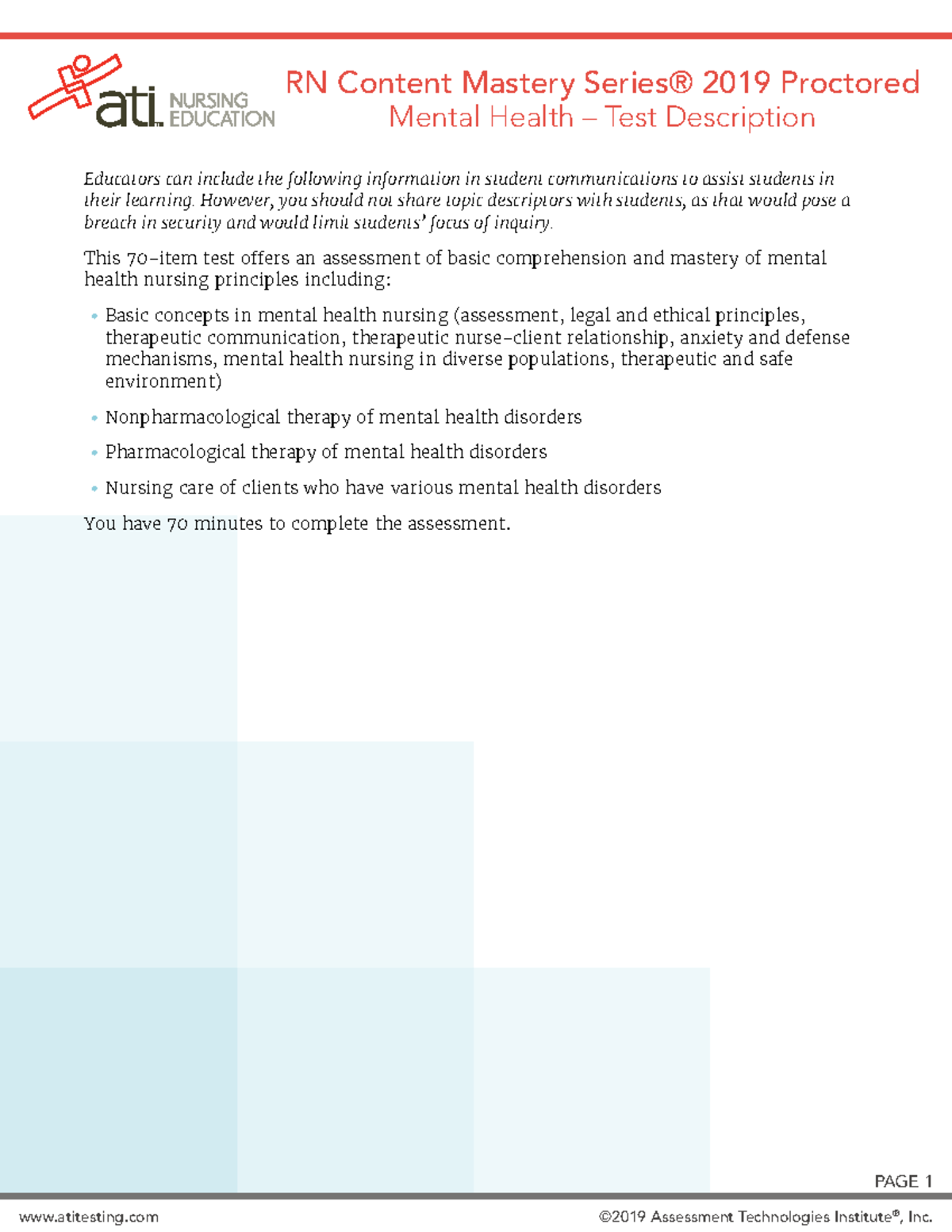 Content Mastery Proctored Test for Mental Health - atitesting ©2019 ...