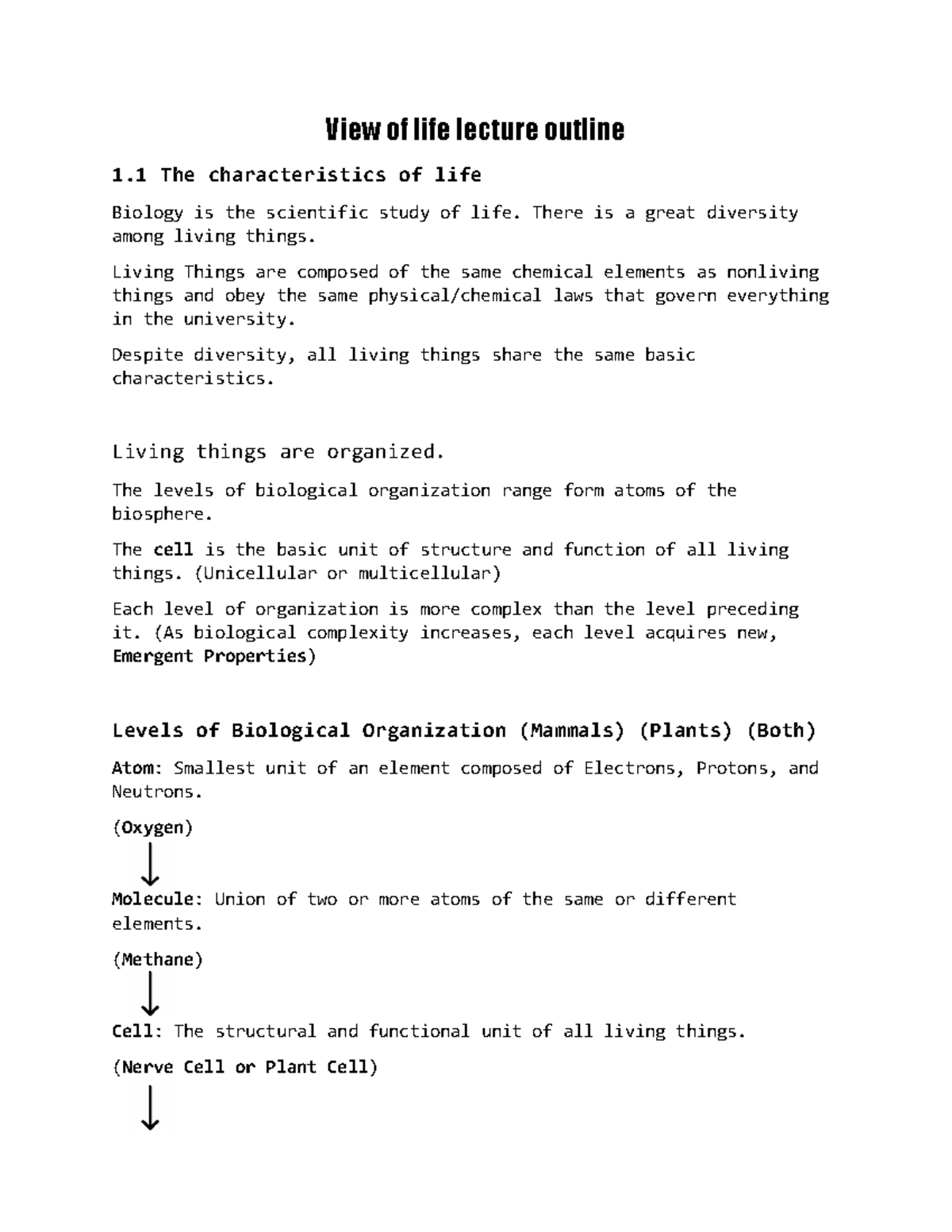 Chapter 1 Bio Lecture Notes 1 View Of Life Lecture Outline 1 The chapter-1-bio-lecture-notes-1-view-of-life-lecture-outline-1-the
