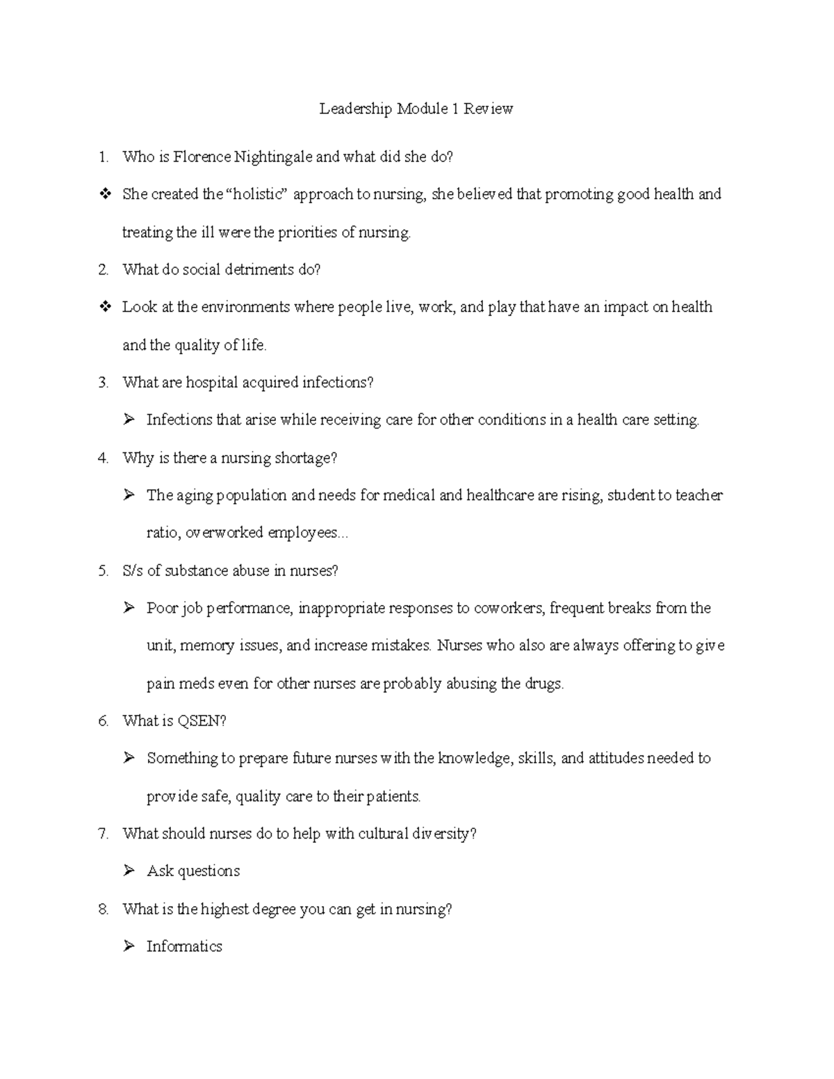 Leadership Module 1 Review - Leadership Module 1 Review Who is Florence ...