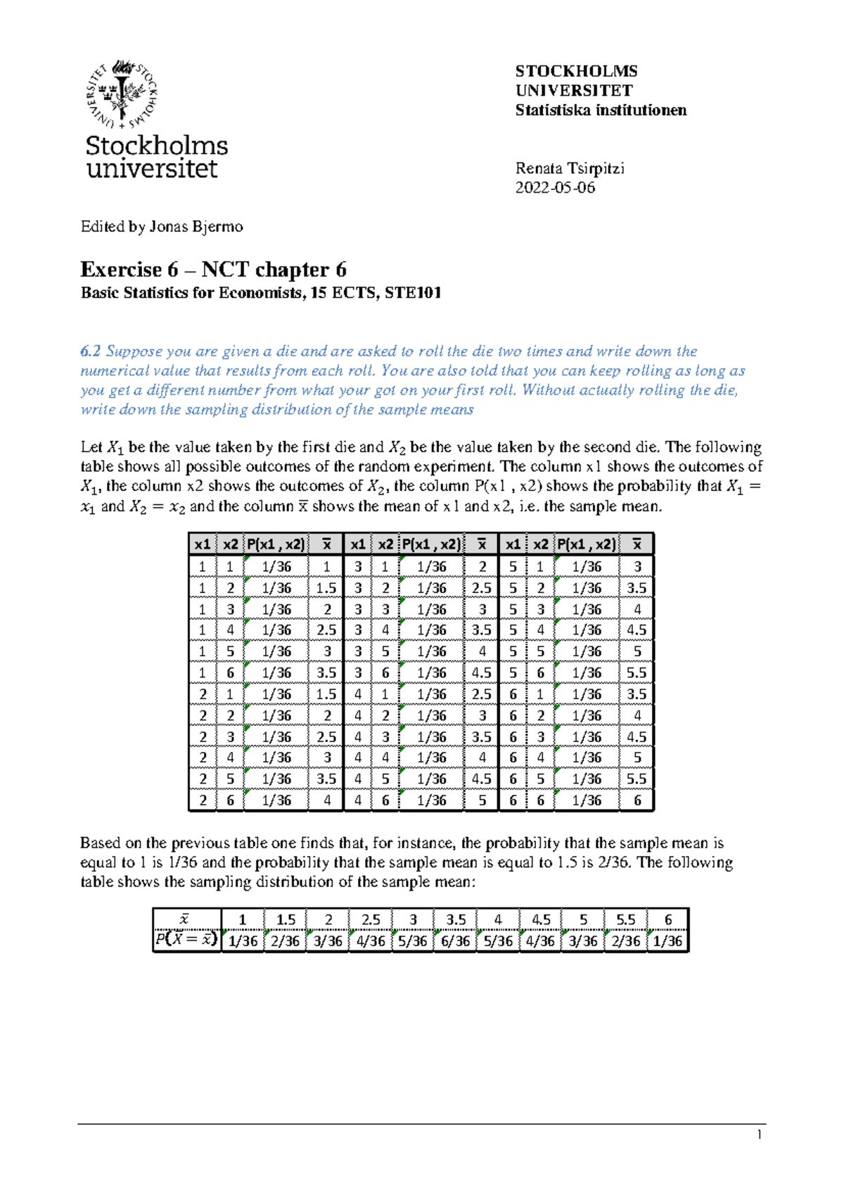 NCT Exercise 6 Solutions - STOCKHOLMS UNIVERSITET Statistiska ...