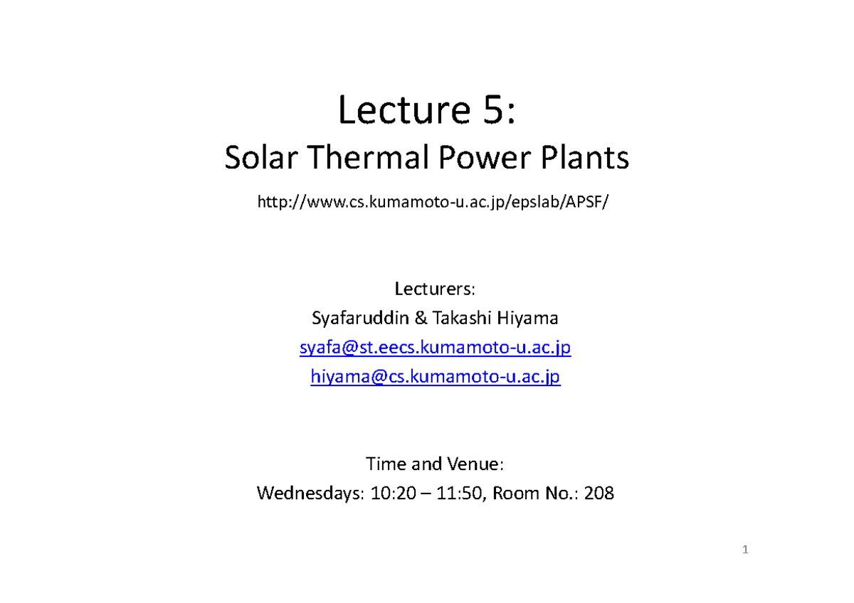 Lecture-5 solar thermal - Lecture 5: Solar Thermal Power Plants ...