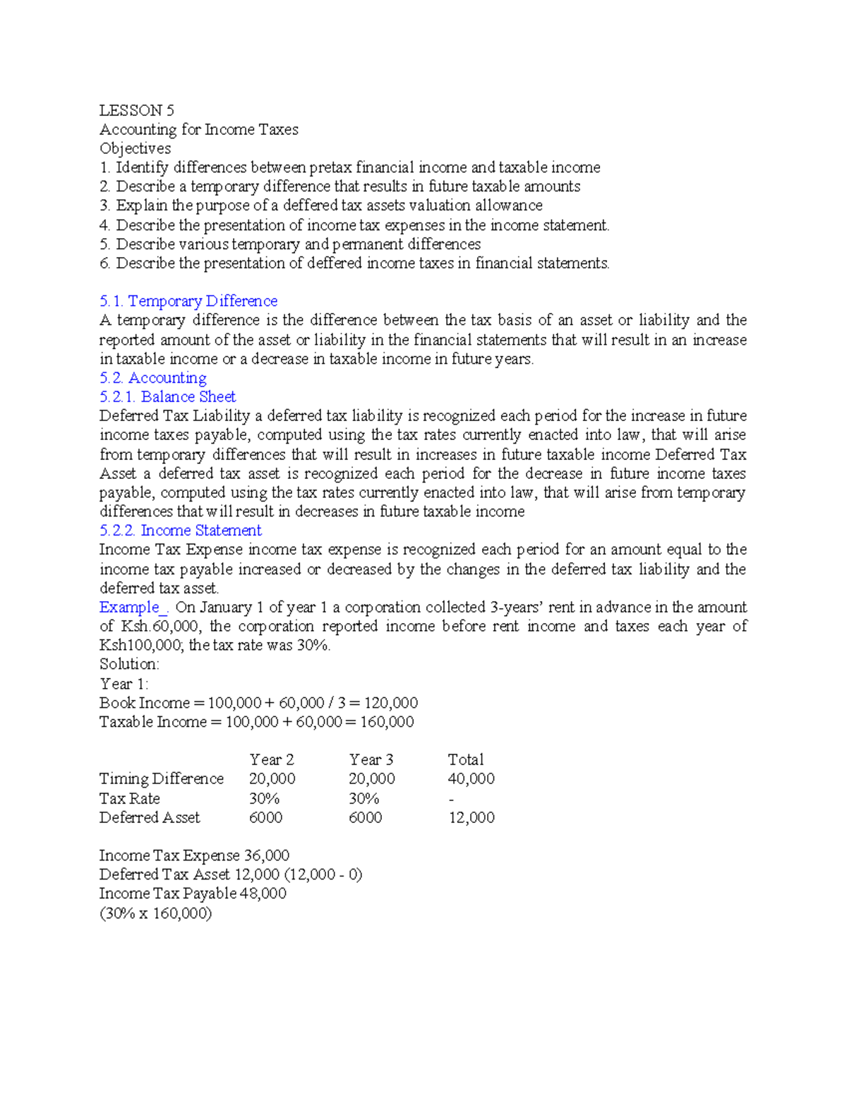 Accounting for income taxes - LESSON 5 Accounting for Income Taxes ...