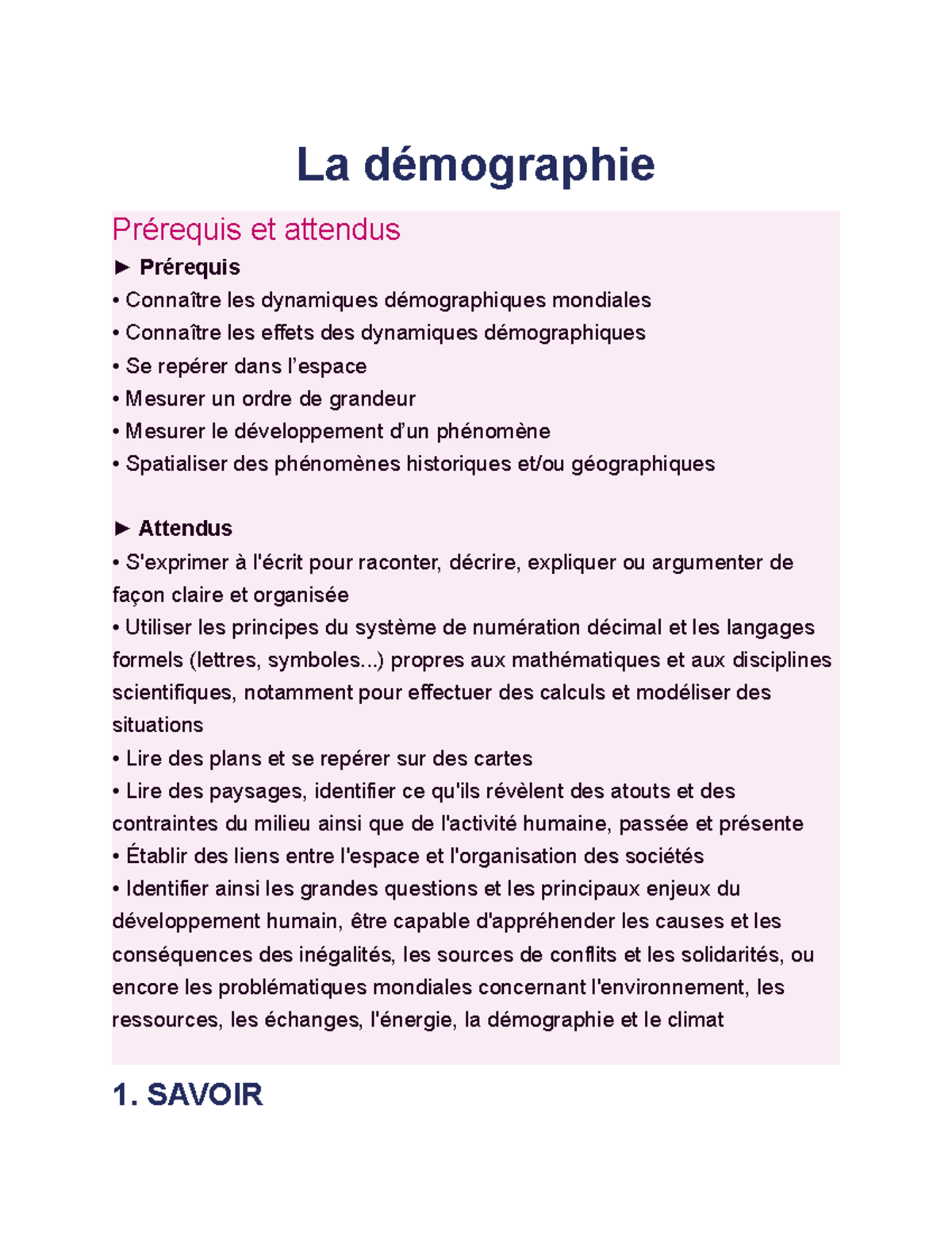 La démographie - La démographie Prérequis et attendus Prérequis ...