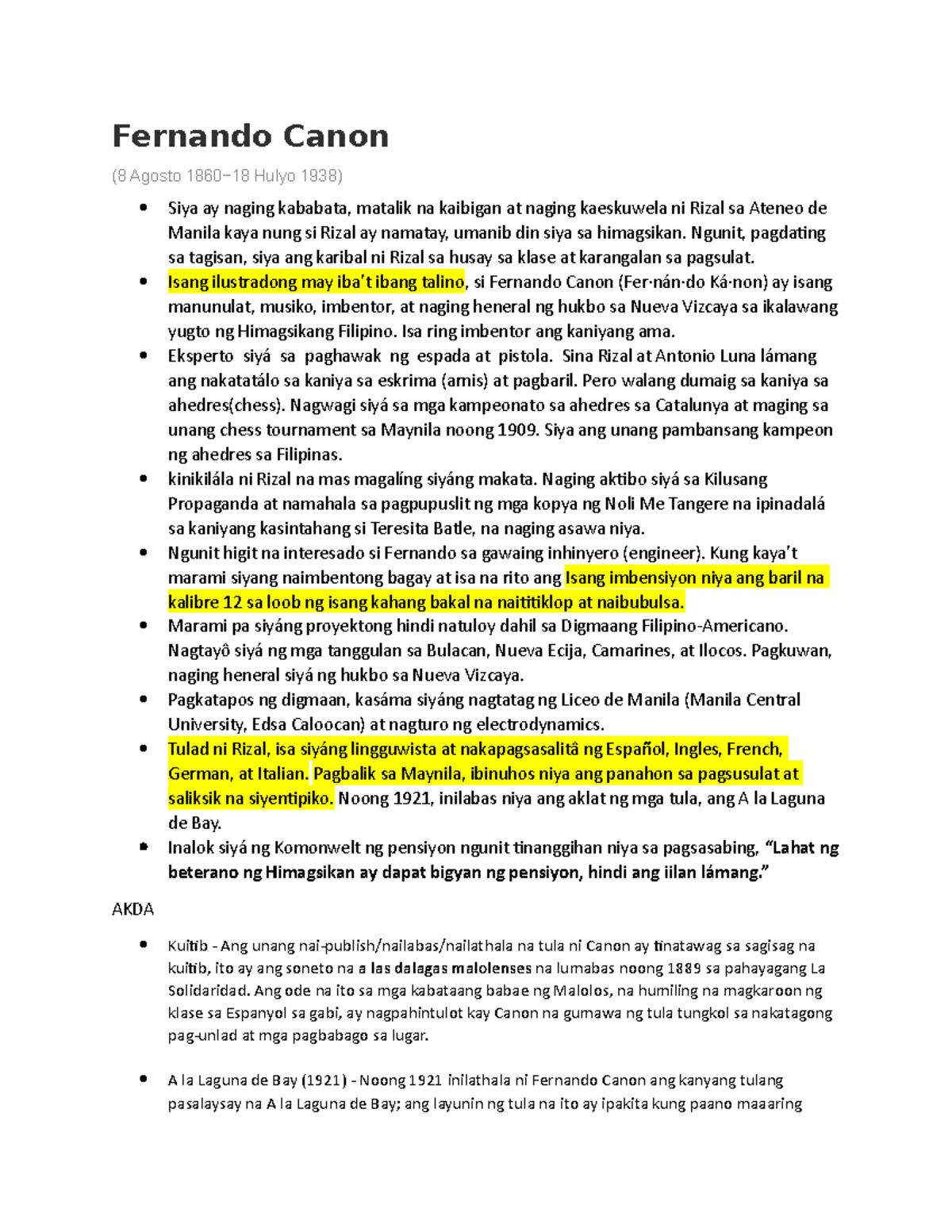 Fernando Canon Informational - Fernando Canon (8 Agosto 1860−18 Hulyo ...