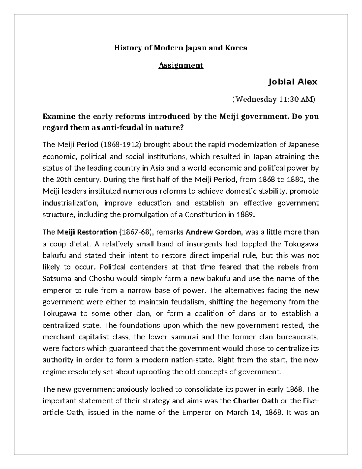 Early Meiji Reforms (Assnmt J & K) - History of Modern Japan and Korea ...