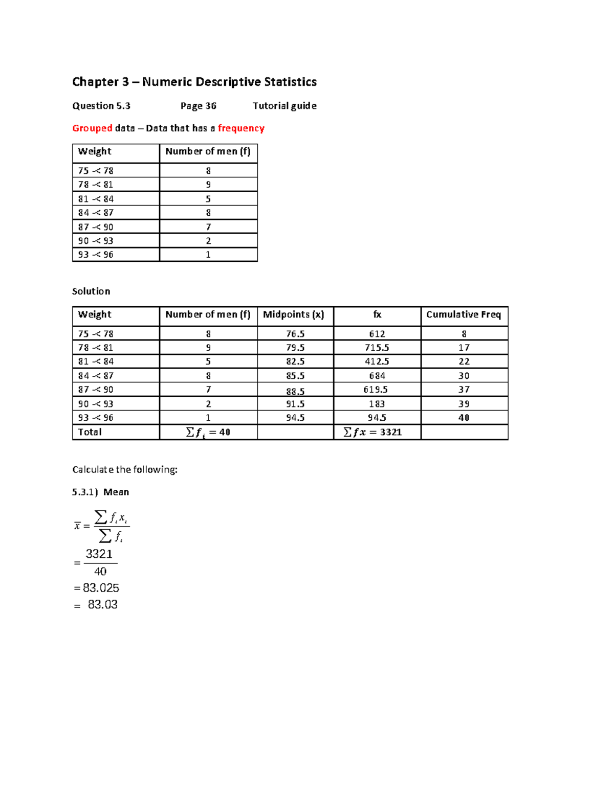 Numeric Descriptive Statistics Grouped Of Vaal University Of Technology Chapter 3 Numeric